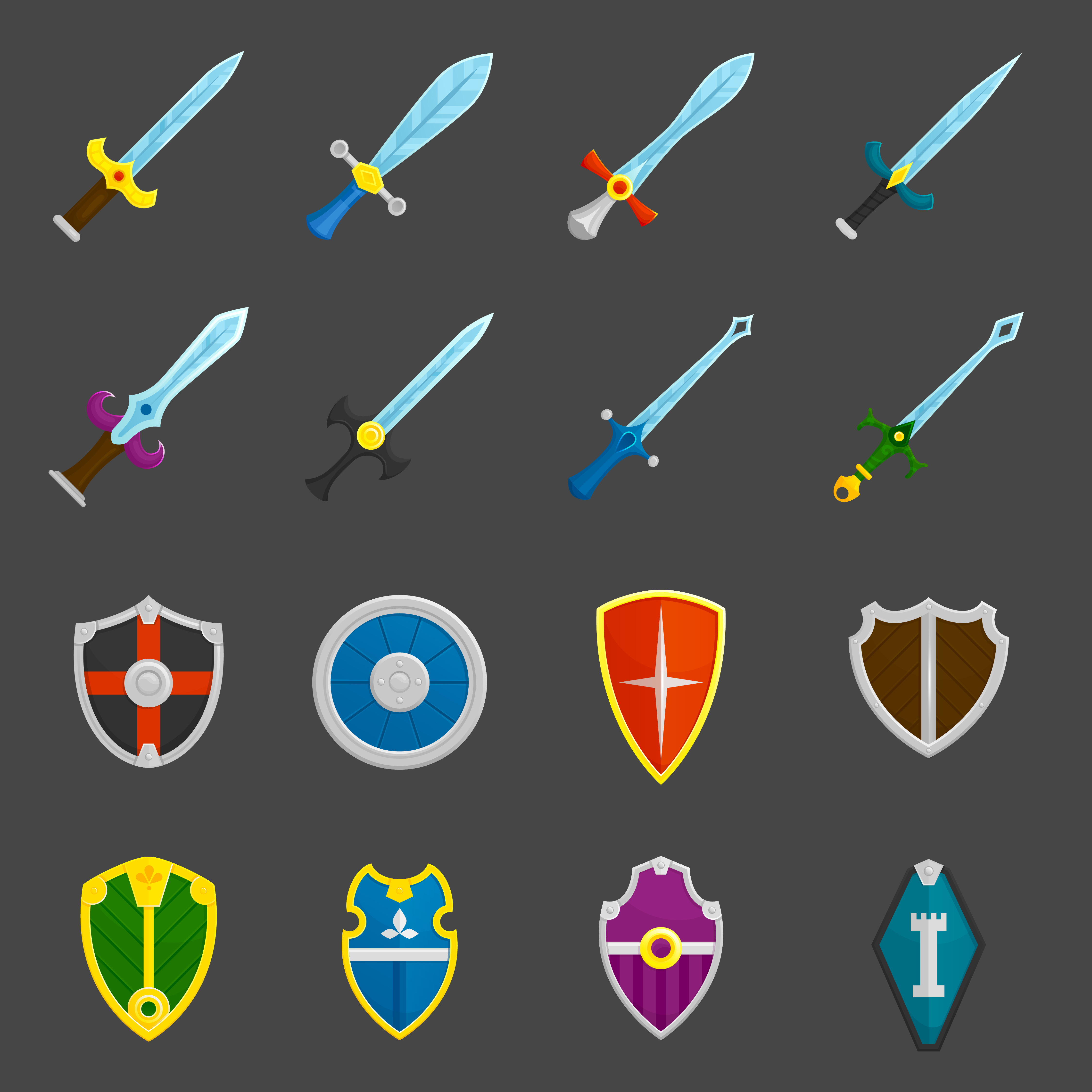 Shield swords emblems icons set 459864 Vector Art at Vecteezy