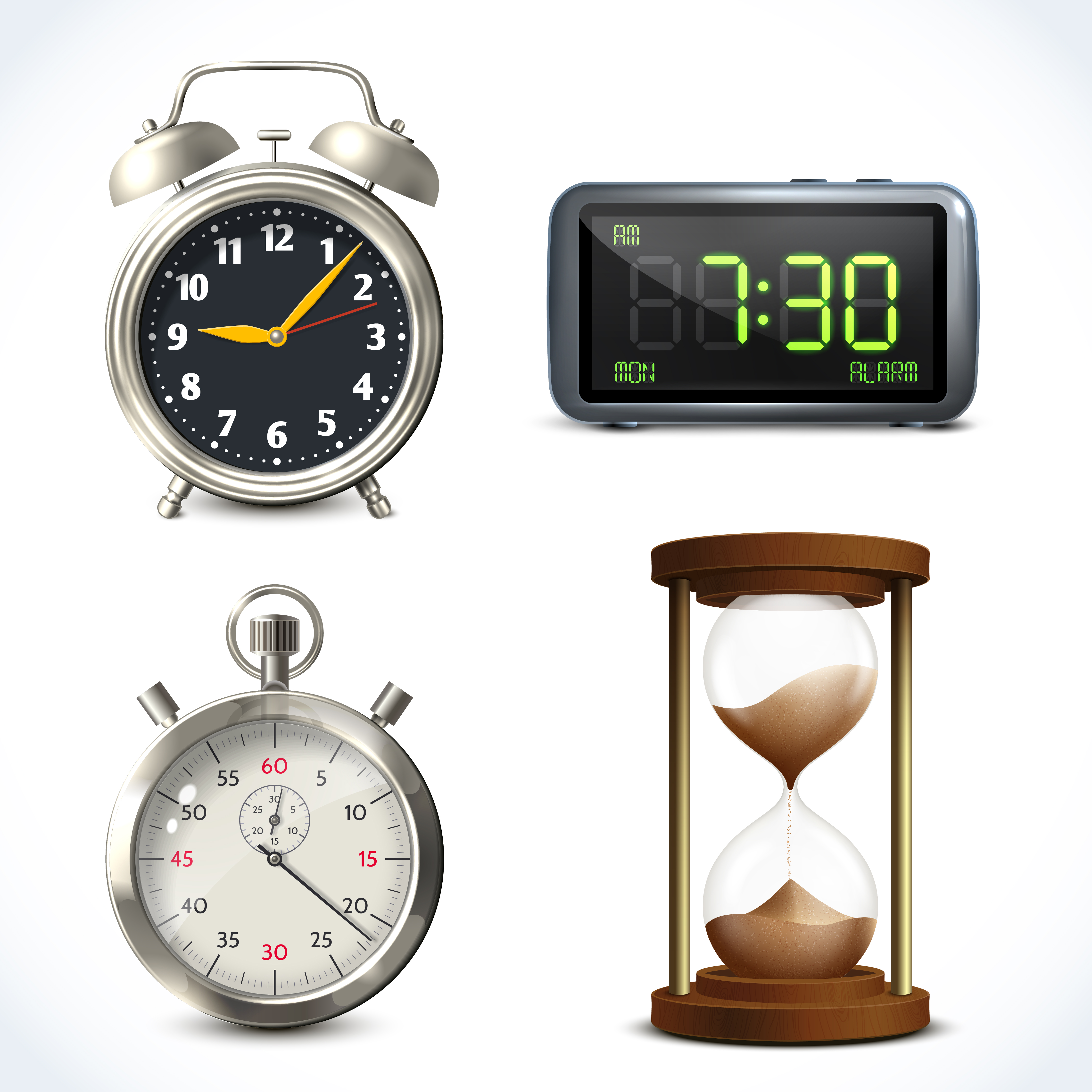 Realistic clock set 459992 Vector Art at Vecteezy Realistic clock set 459992 Vector Art at Vecteezy