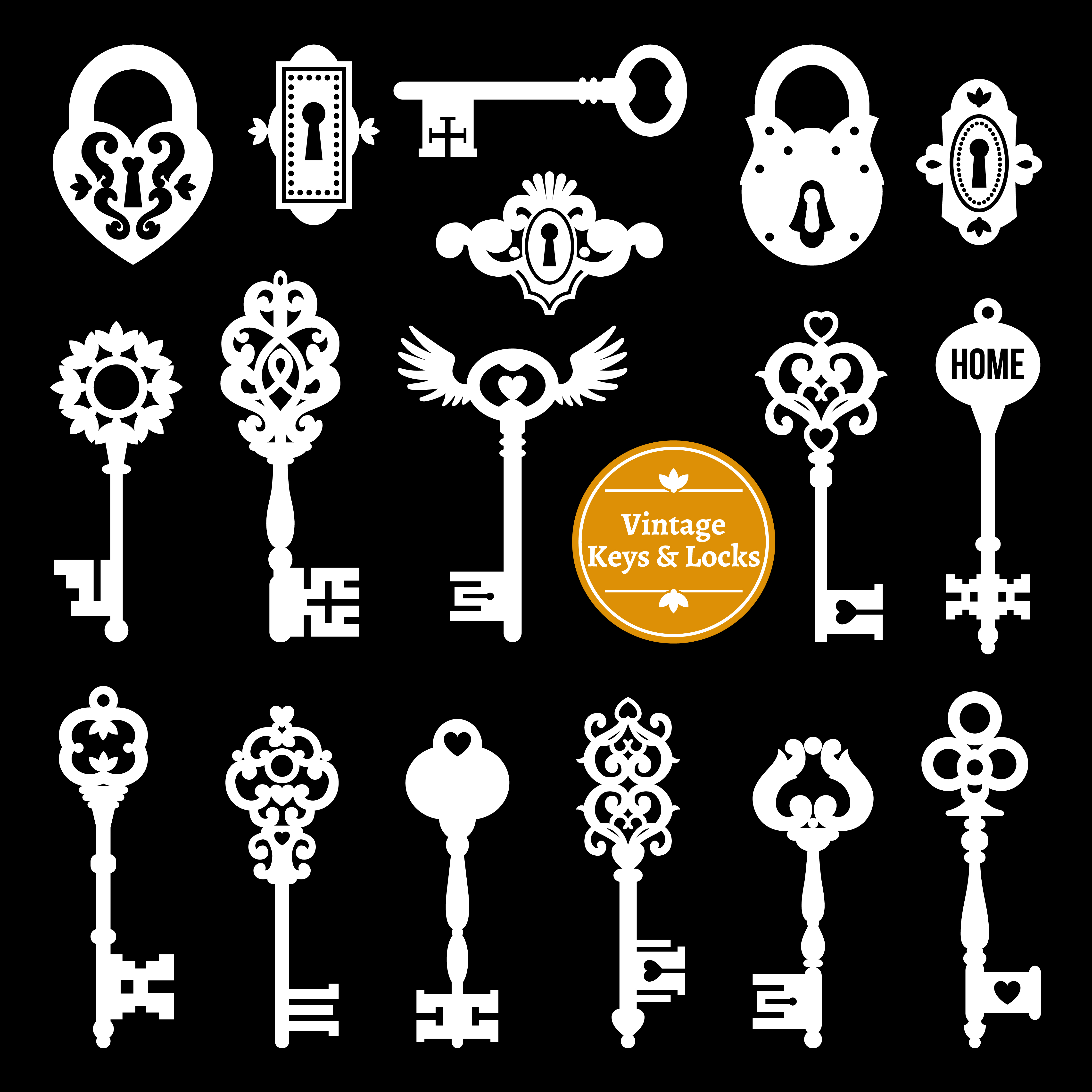White Keys And Locks Set 460936 Vector Art at Vecteezy