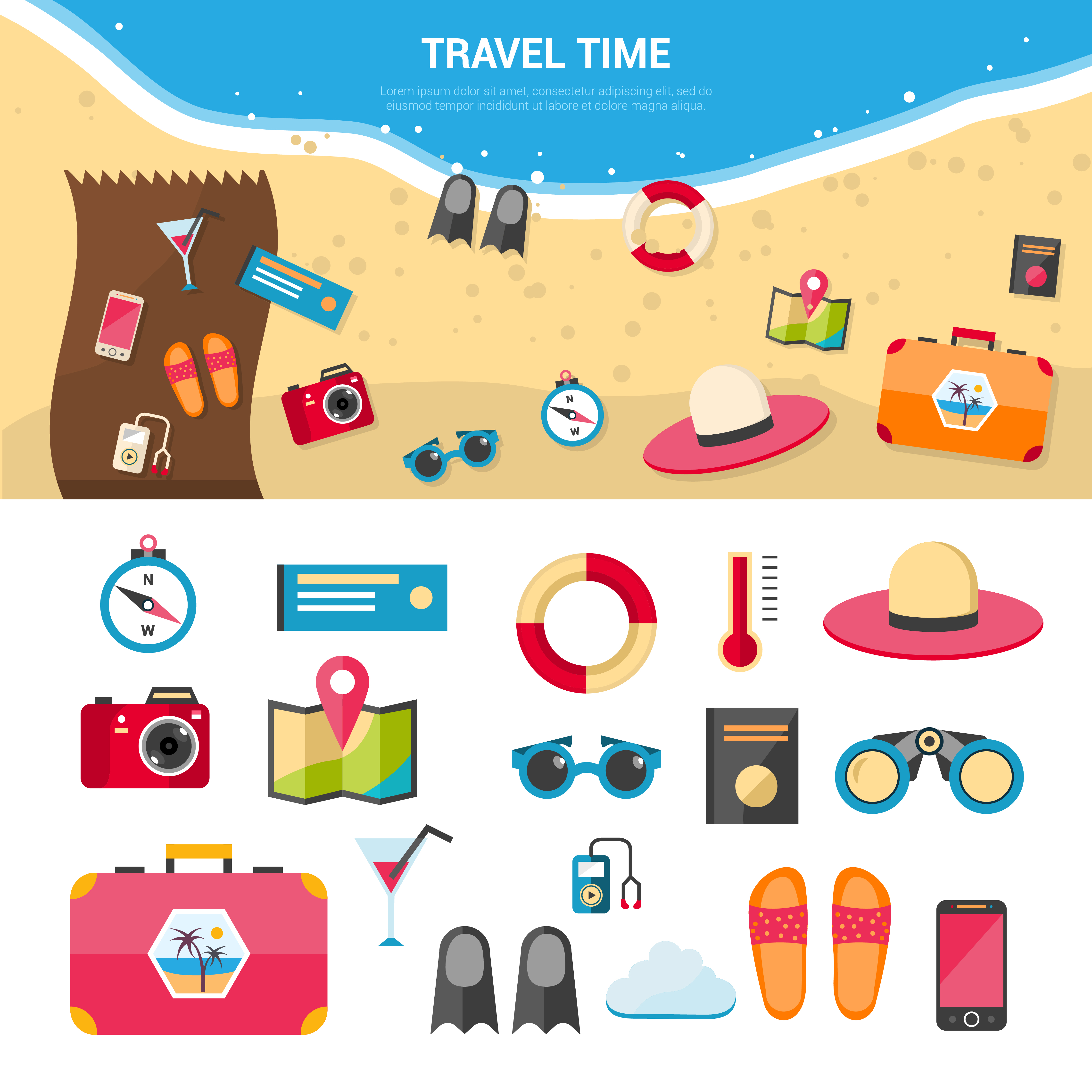 Summer Vacation Travel Concept Icons Set 461368 Vector Art At Vecteezy