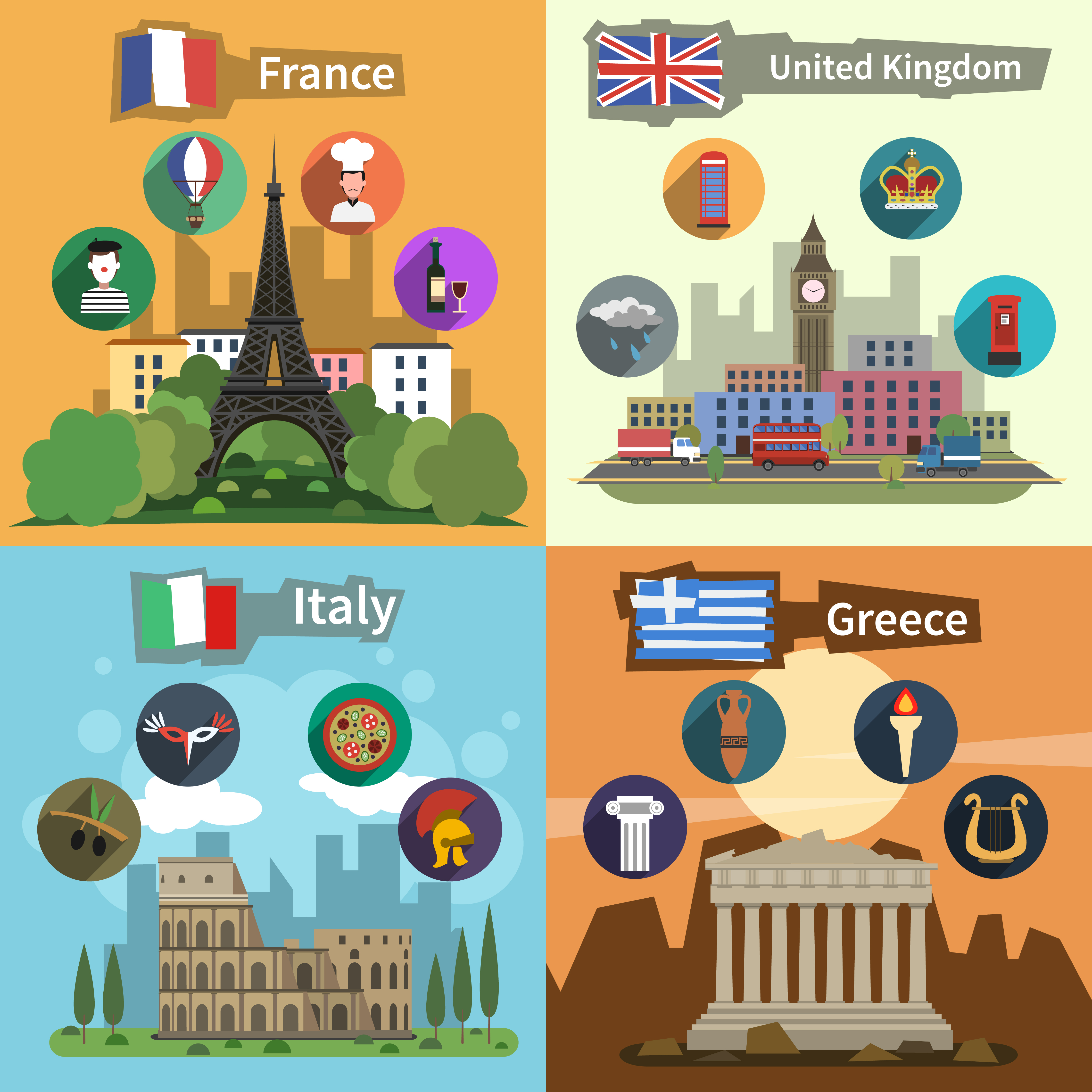 Historical landmarks flat composition poster 462990 Vector Art at Vecteezy Historical landmarks flat composition poster 462990 Vector Art at Vecteezy