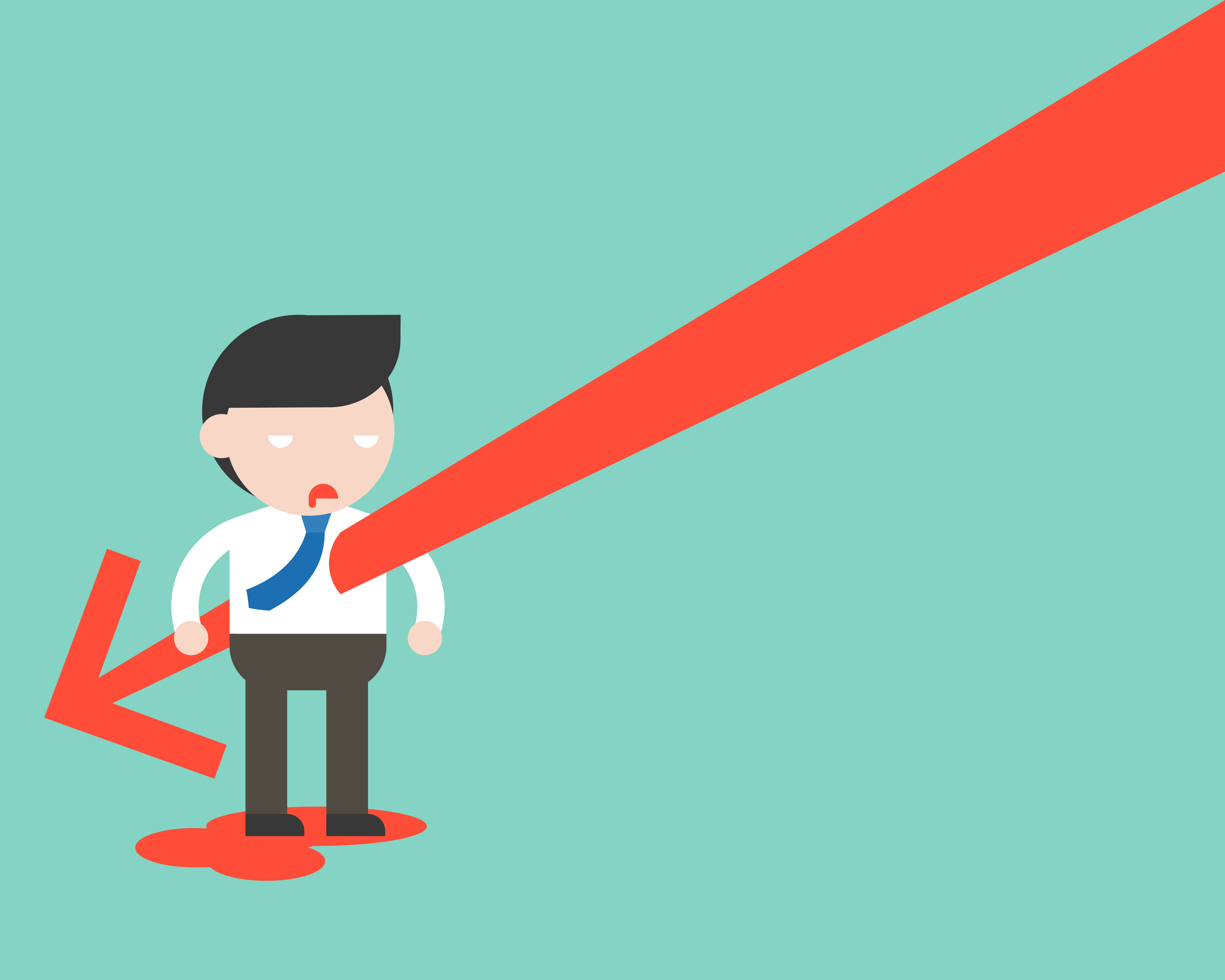 Falling Arrow stab businessman’s body, stock turnover decrease concept ...