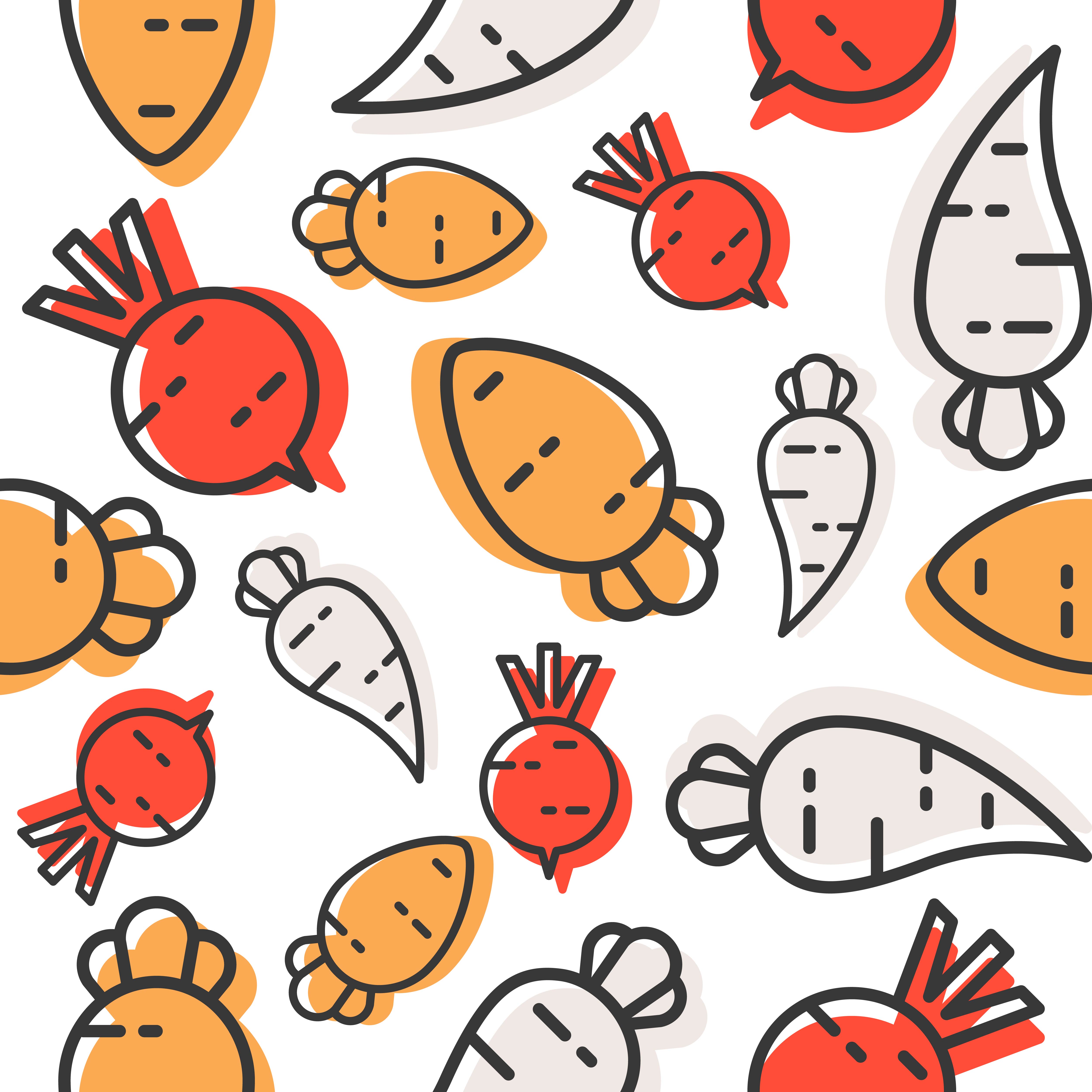Carrot, radish and beetroot seamless pattern, outline vegetable ... Carrot, radish and beetroot seamless pattern, outline vegetable ...