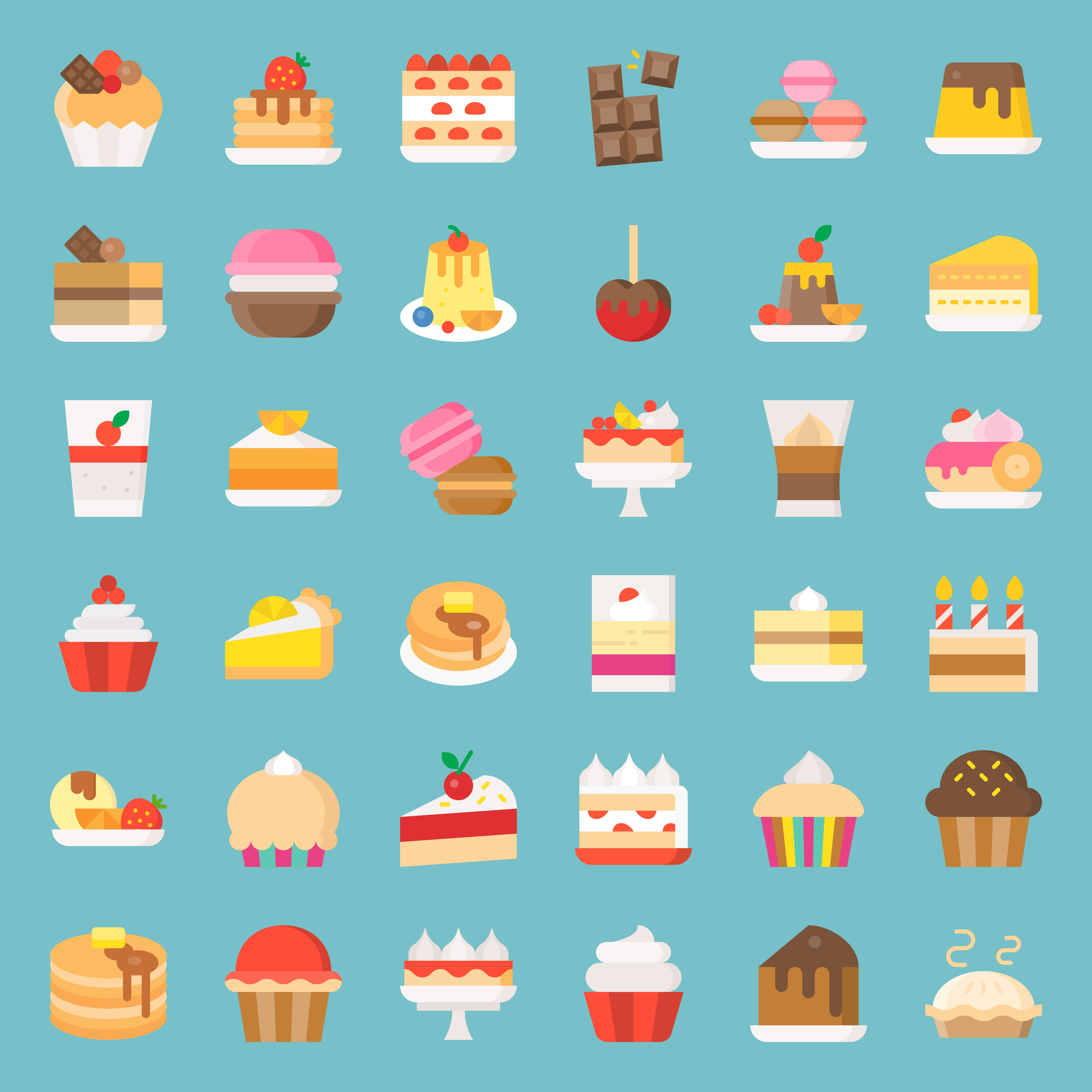 Sweets and dessert icon set, flat style 464860 Vector Art at Vecteezy Sweets and dessert icon set, flat style 464860 Vector Art at Vecteezy