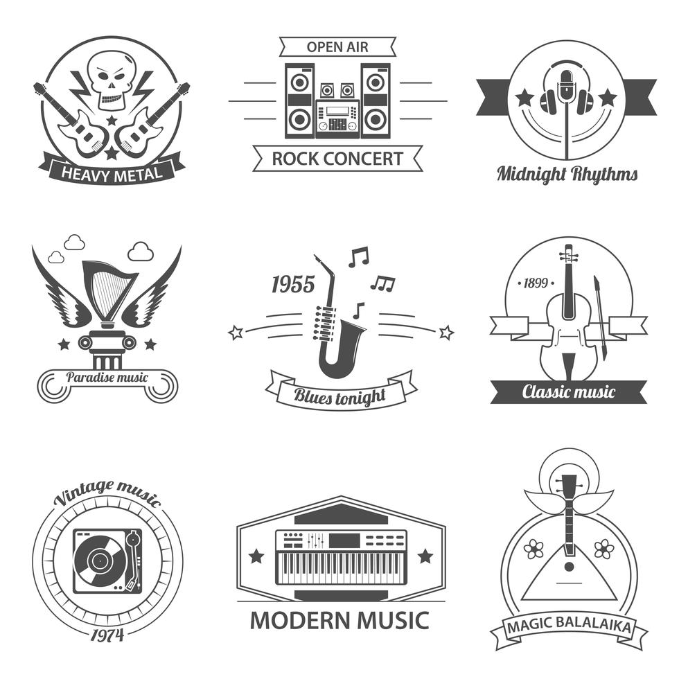 Black And White Music Styles Labels 466276 Vector Art at Vecteezy