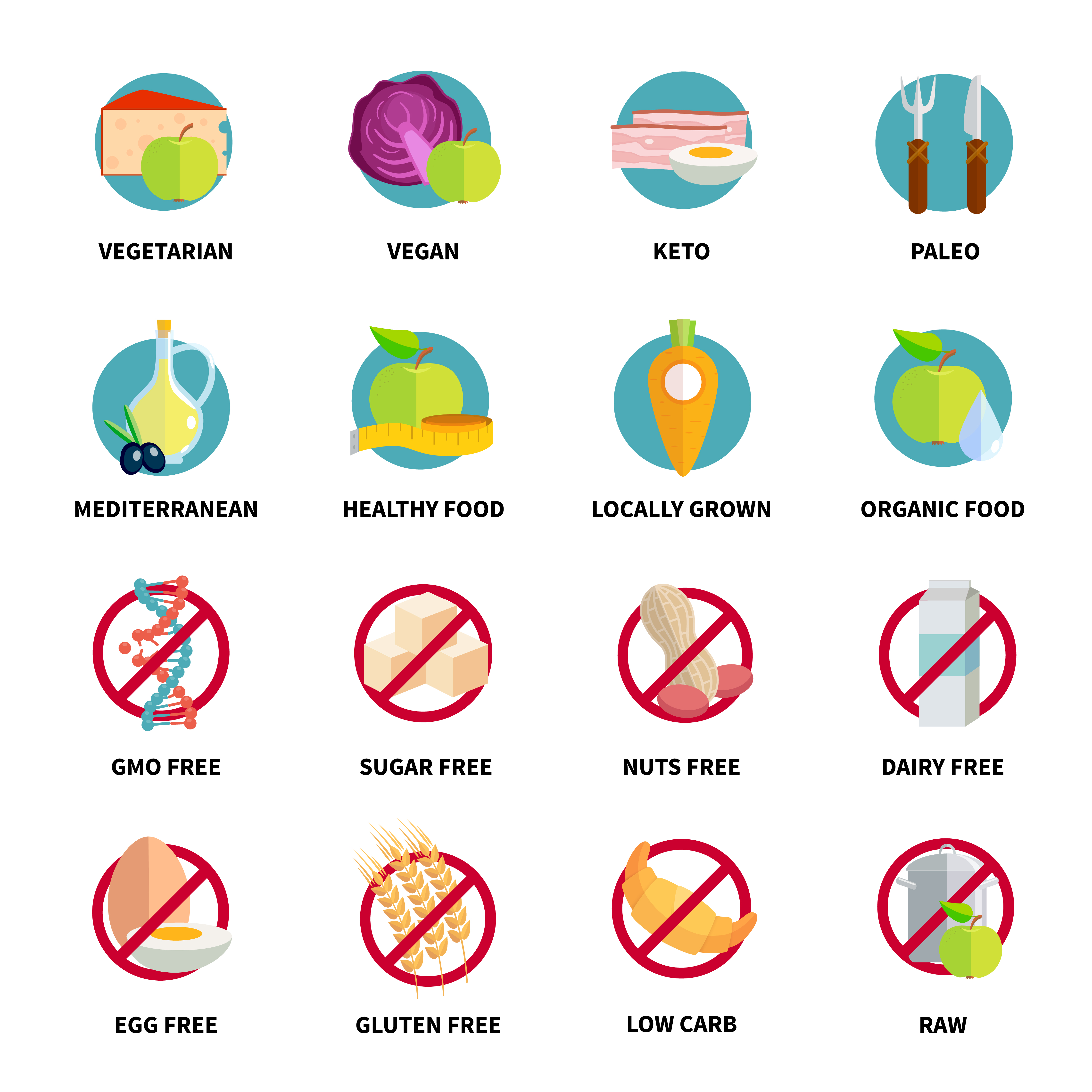 Diets Icons Set 466368 Vector Art at Vecteezy