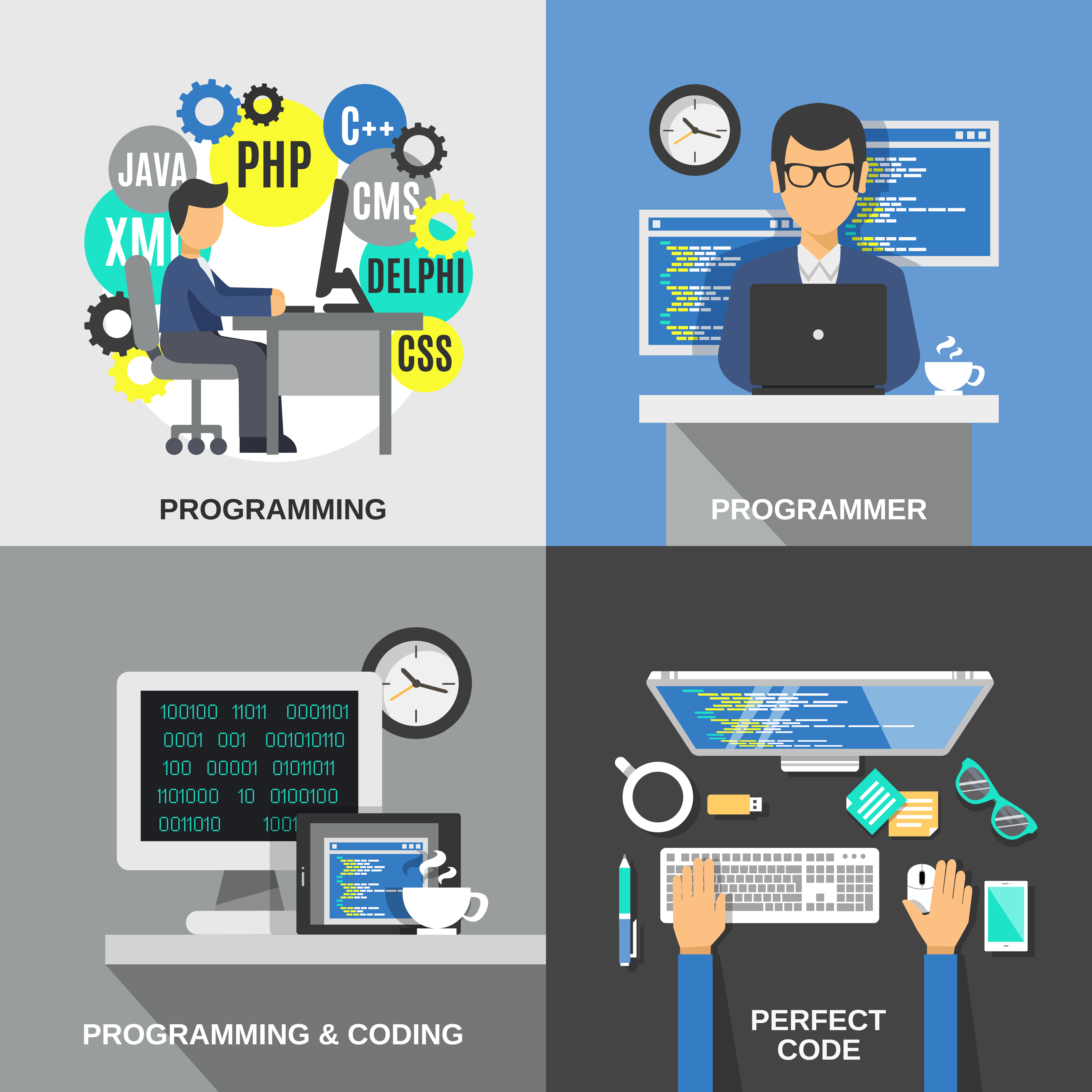 Programmer Flat Set 466517 Vector Art at Vecteezy