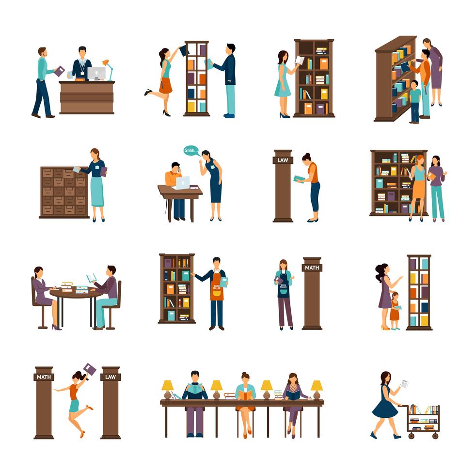 People In Library Icon Set 467590 Vector Art at Vecteezy