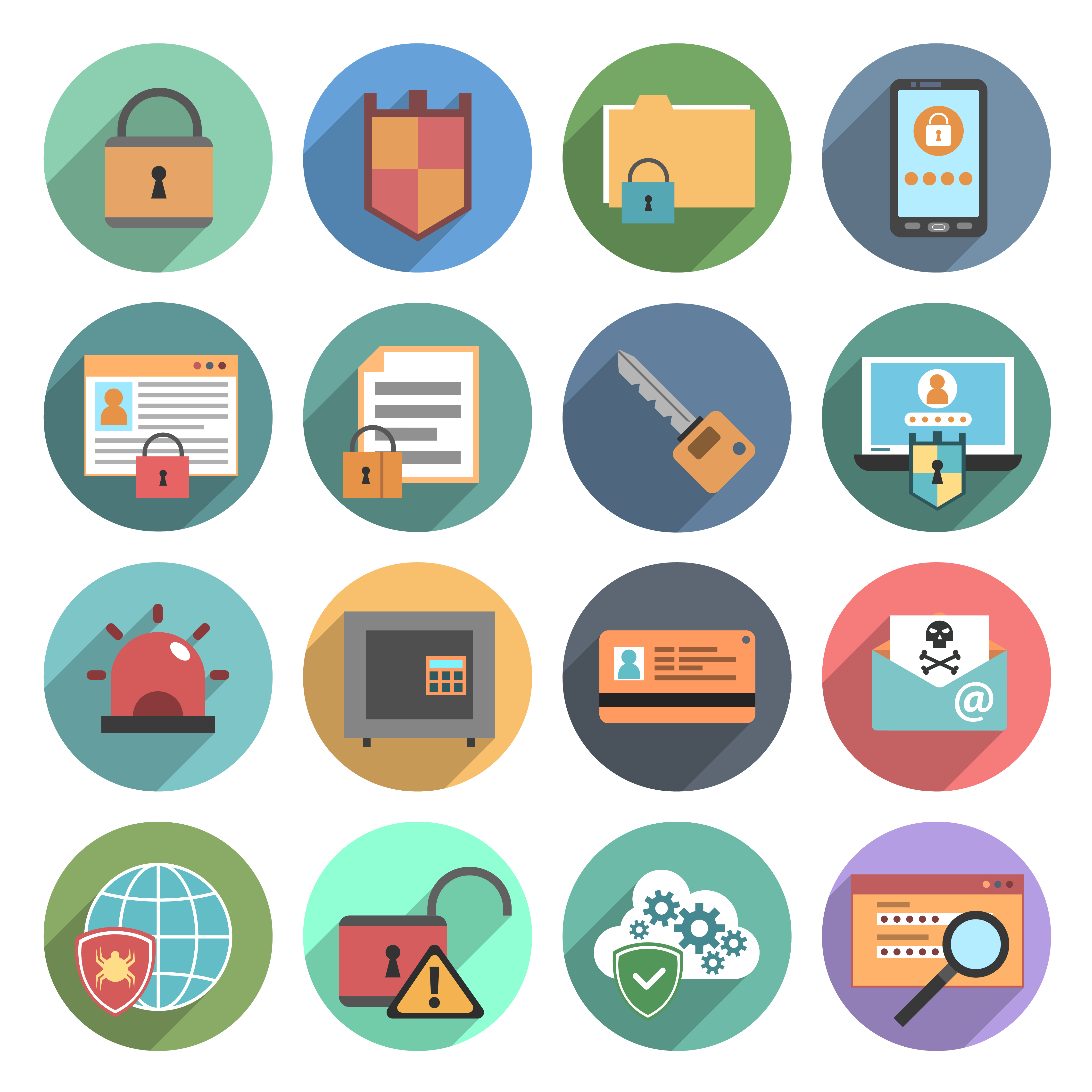 Computer security icons set flat round 469441 Vector Art at Vecteezy