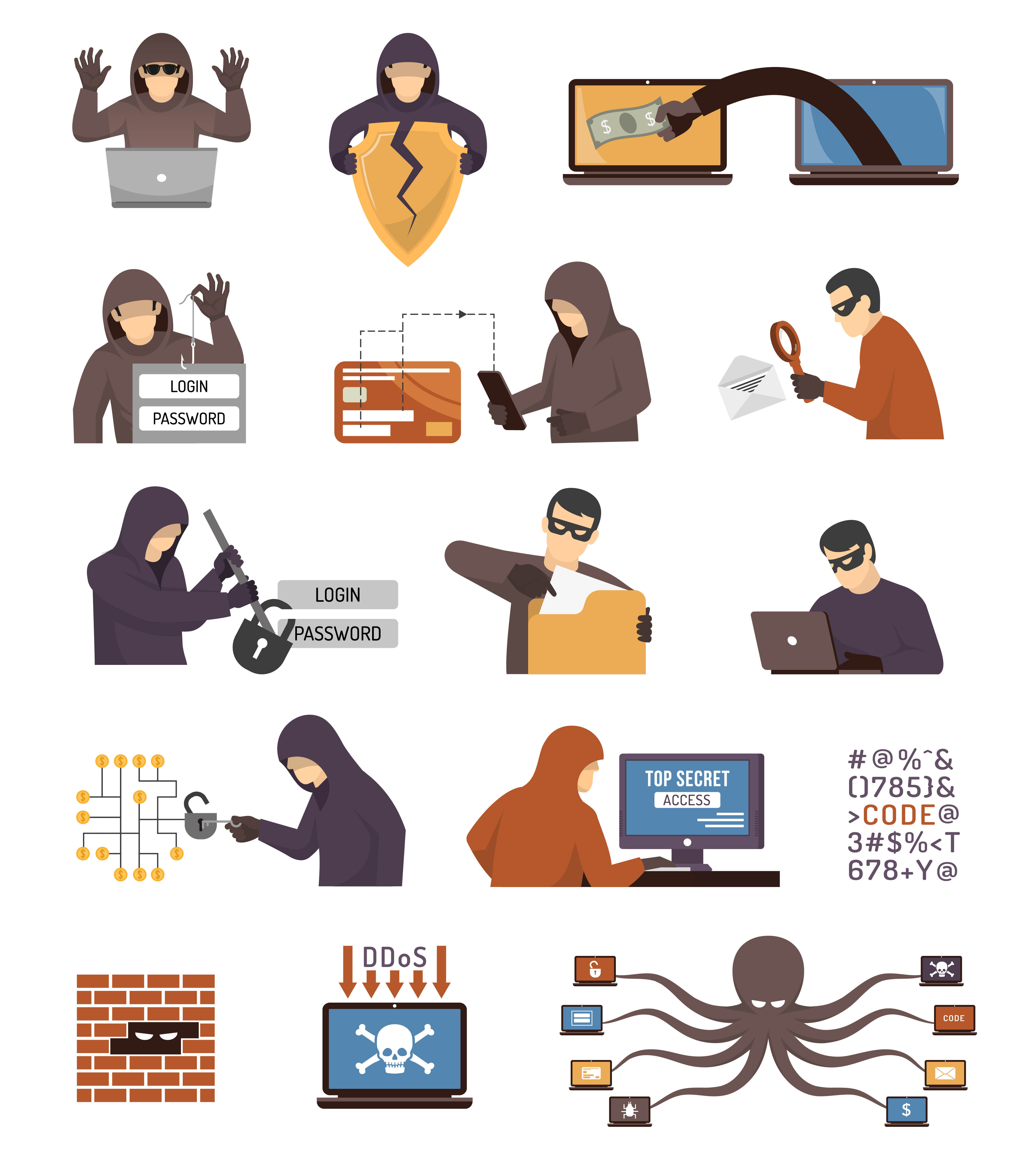 Internet Security Hackers Flat Icons Set 471716 Vector Art at Vecteezy