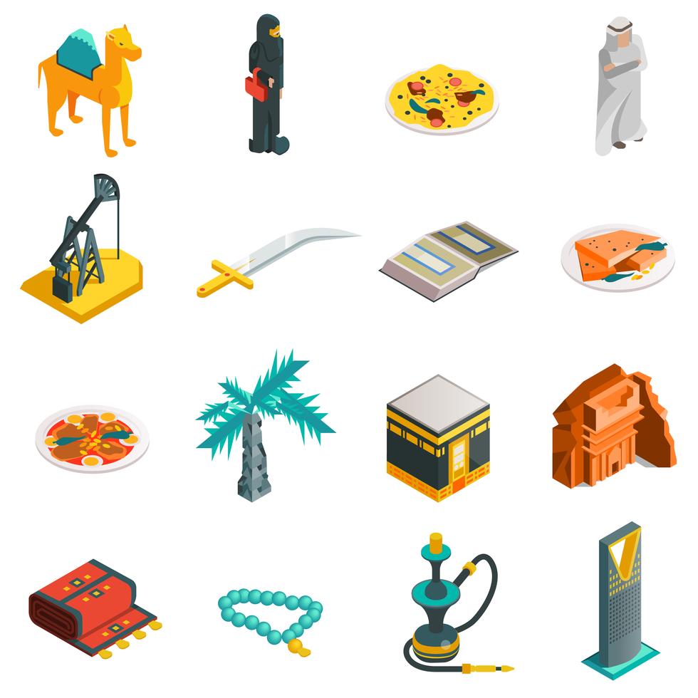 Saudi Arabia Isometric Touristic Icons Set 472016 Vector Art At Vecteezy