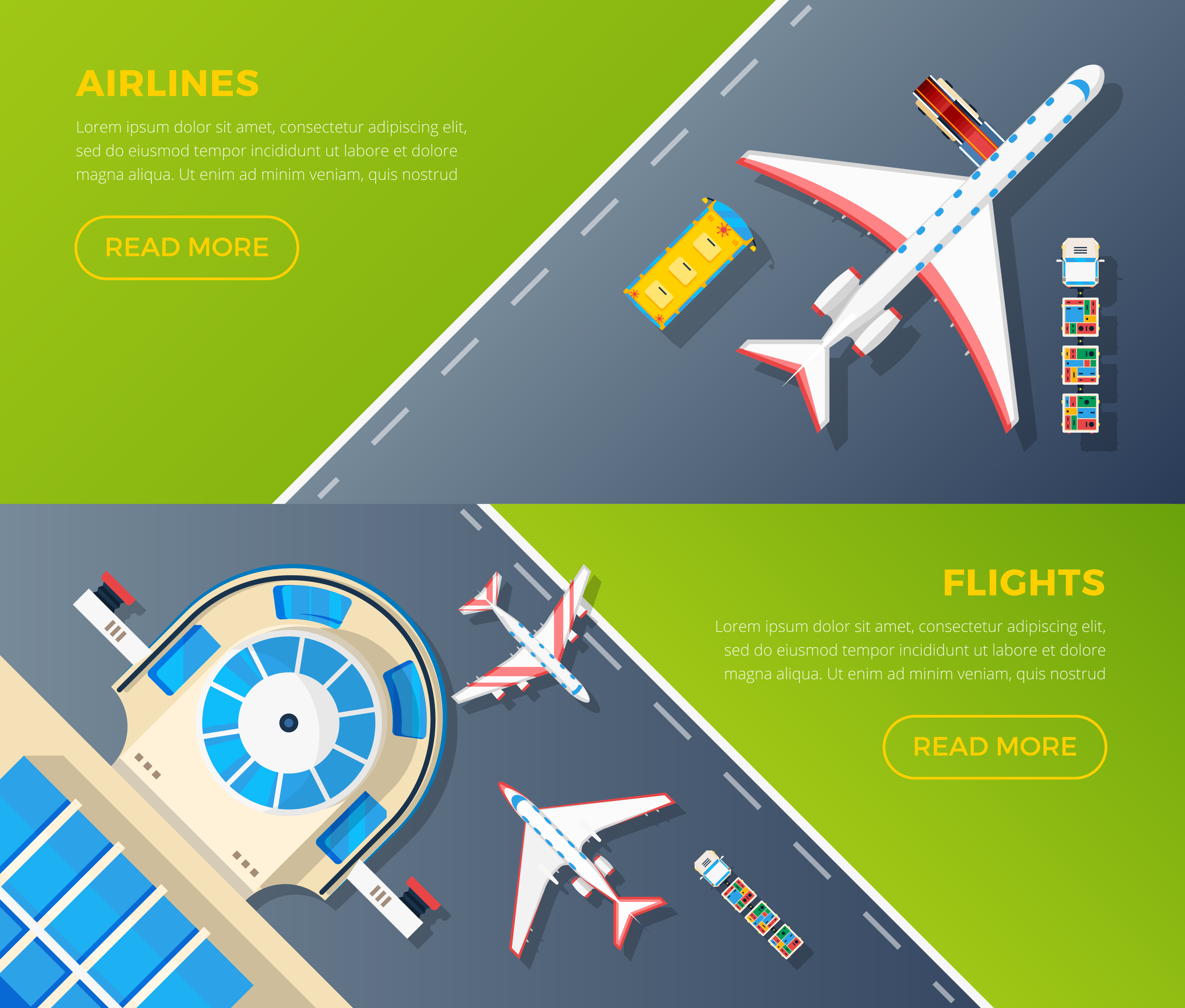 Airport Top View Horizontal Banners Set 472021 Vector Art At Vecteezy