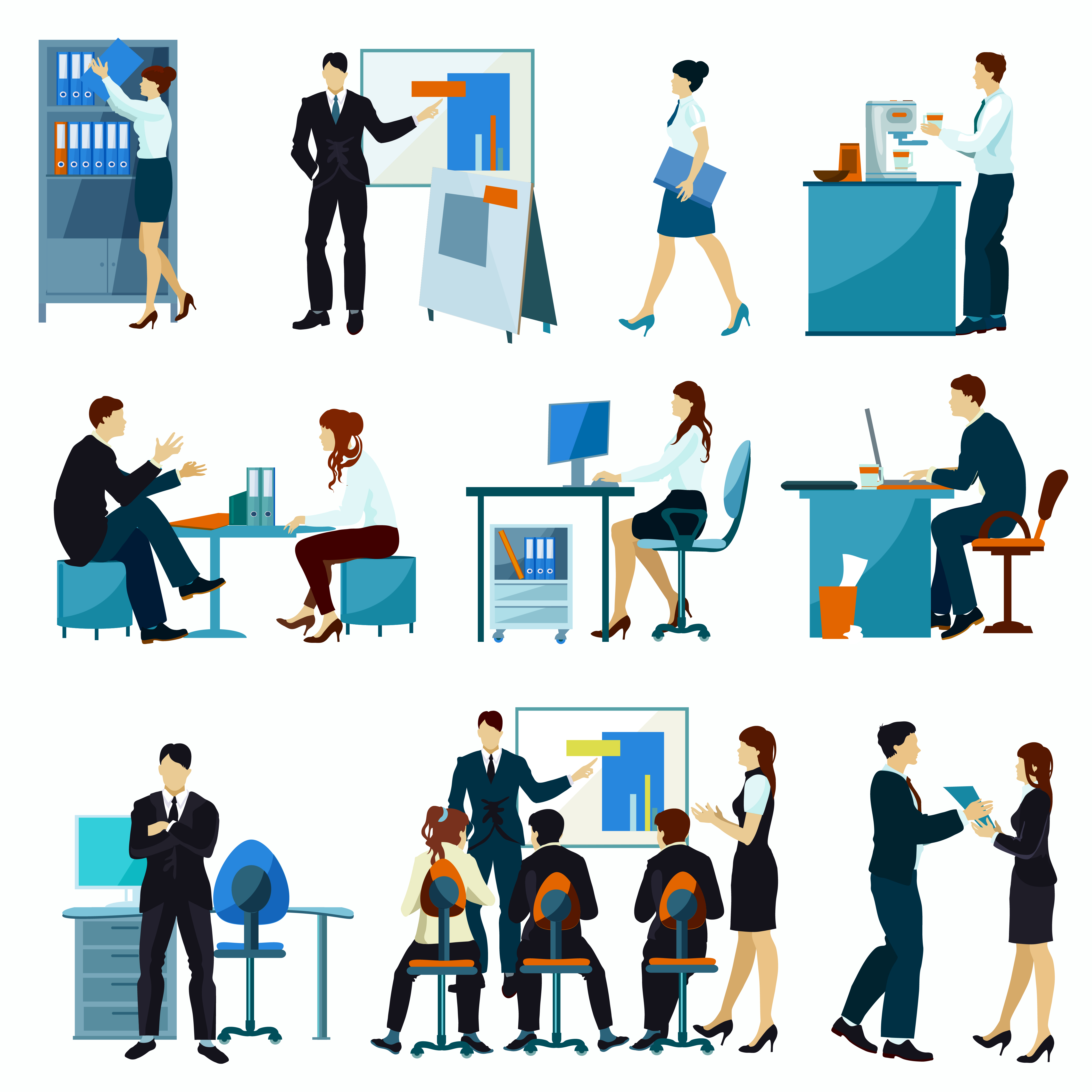 Office Workers Flat Set 472306 Vector Art at Vecteezy