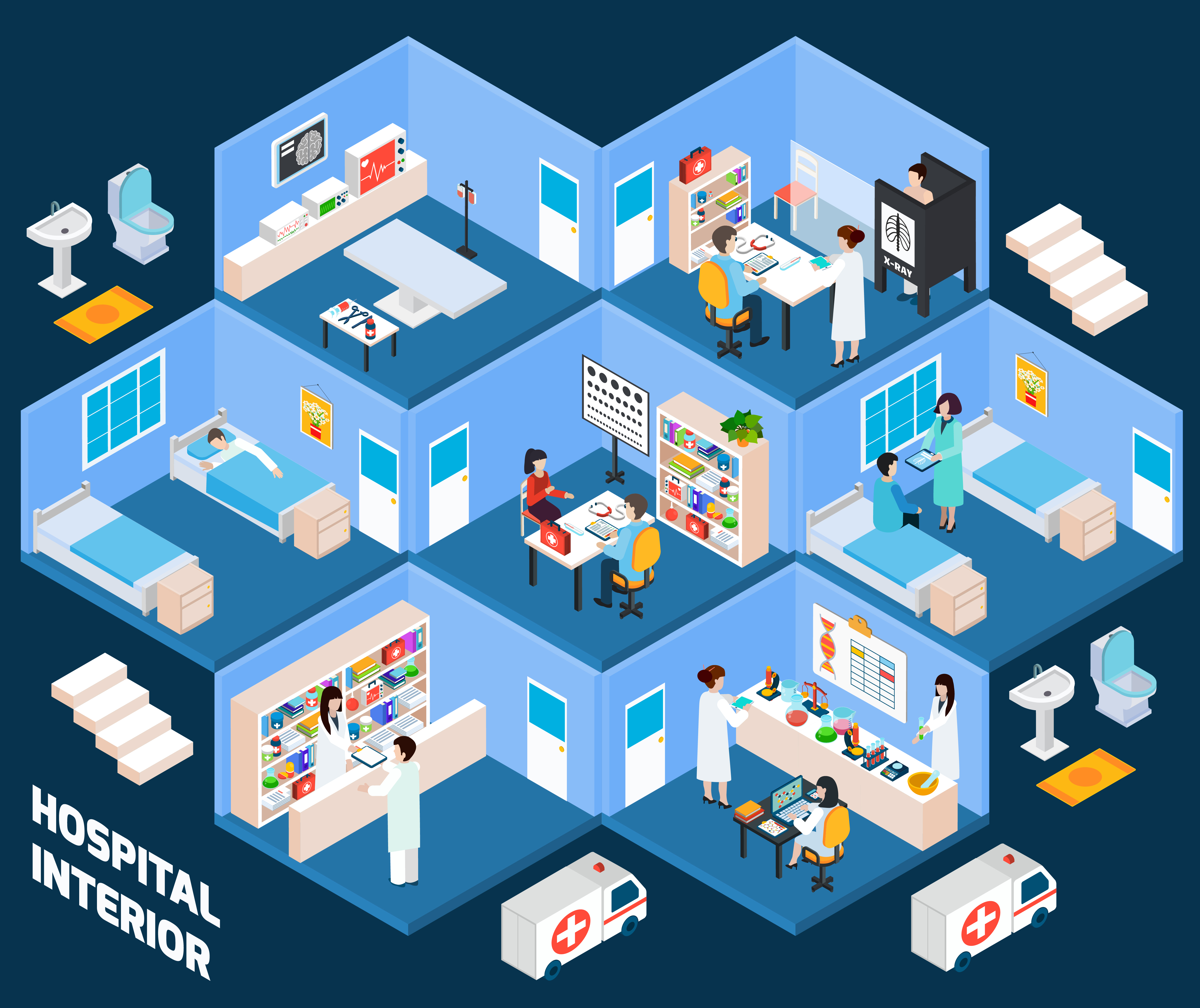 Hospital Isometric Interior 472451 Vector Art At Vecteezy