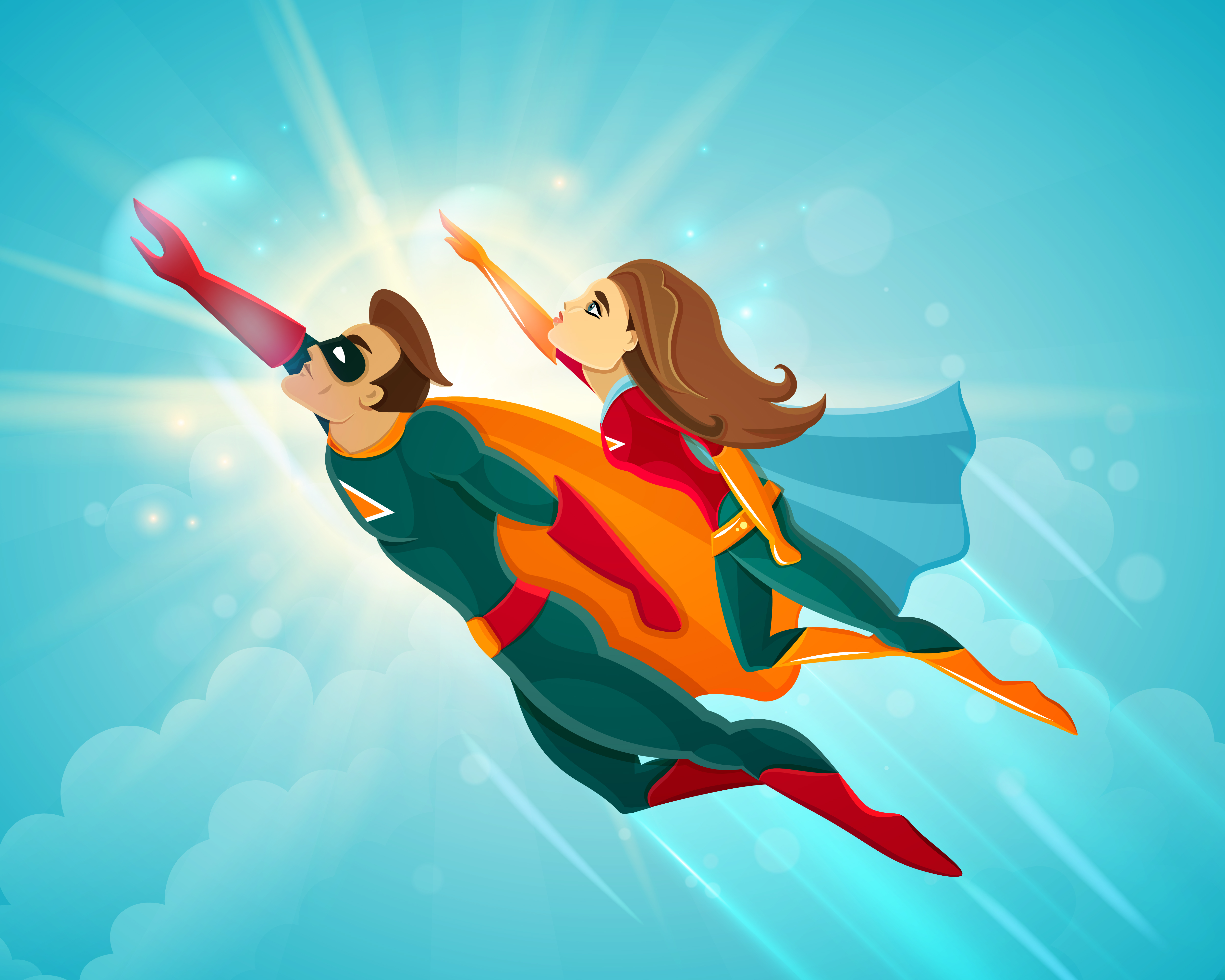 Super Heroes Couple Flying 473272 Vector Art At Vecteezy