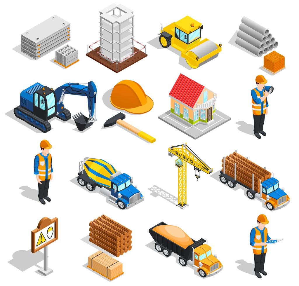 Construction Isometric Elements Set 474085 Vector Art at Vecteezy