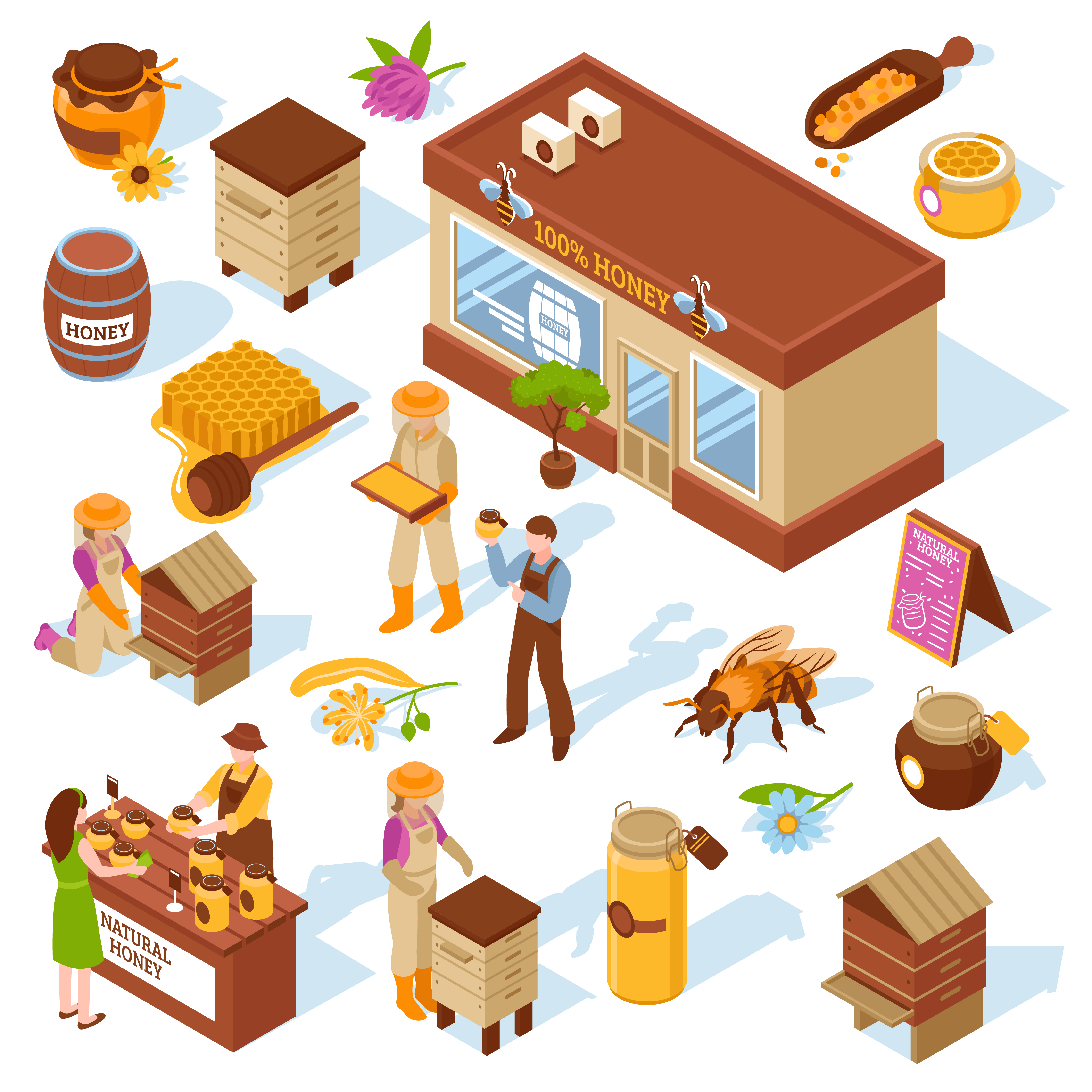 Honey Farm Isometric Icons Set 475653 Vector Art at Vecteezy