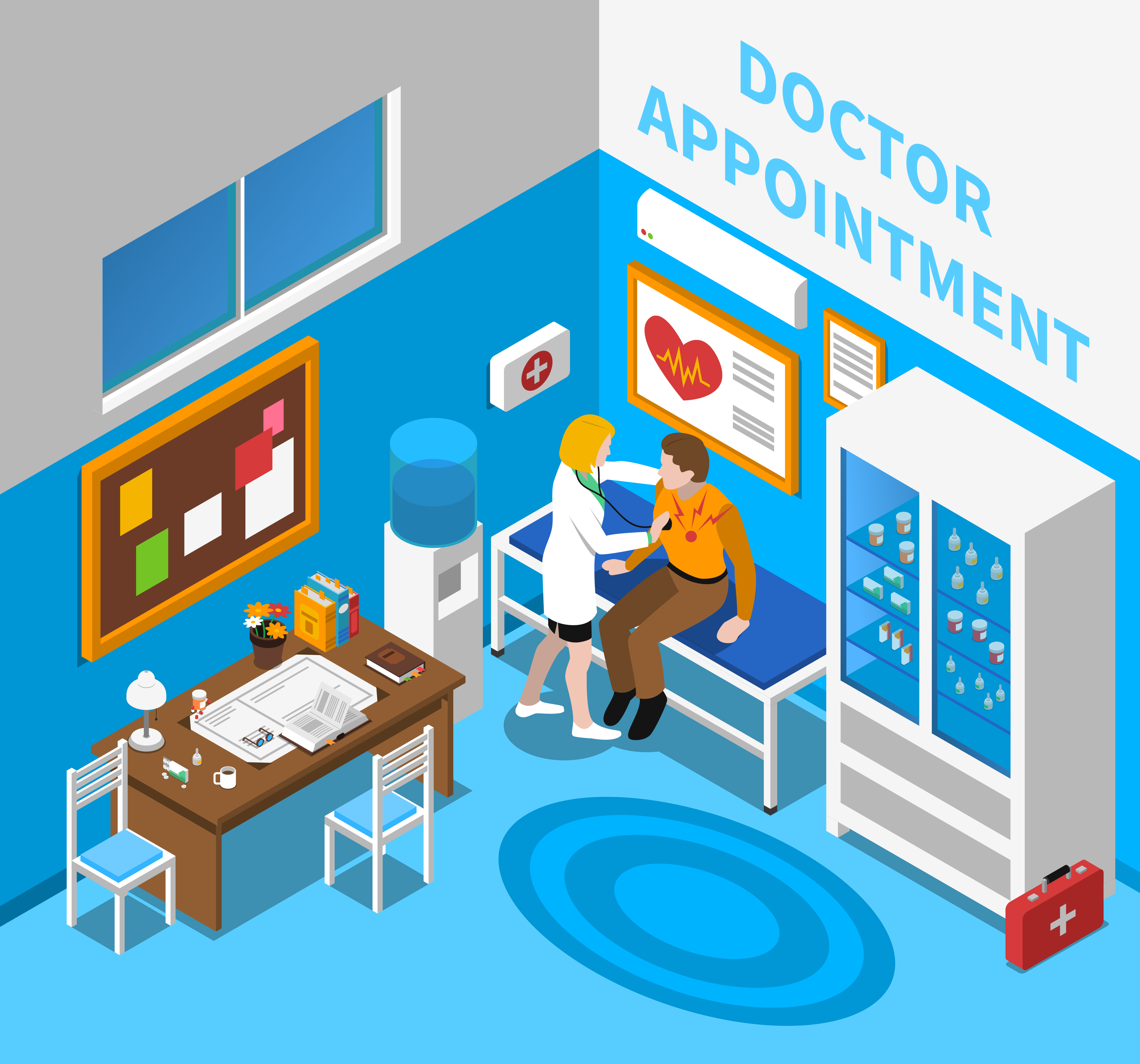 Doctor Examining Patient Isometric Poster 476541 Vector Art At Vecteezy