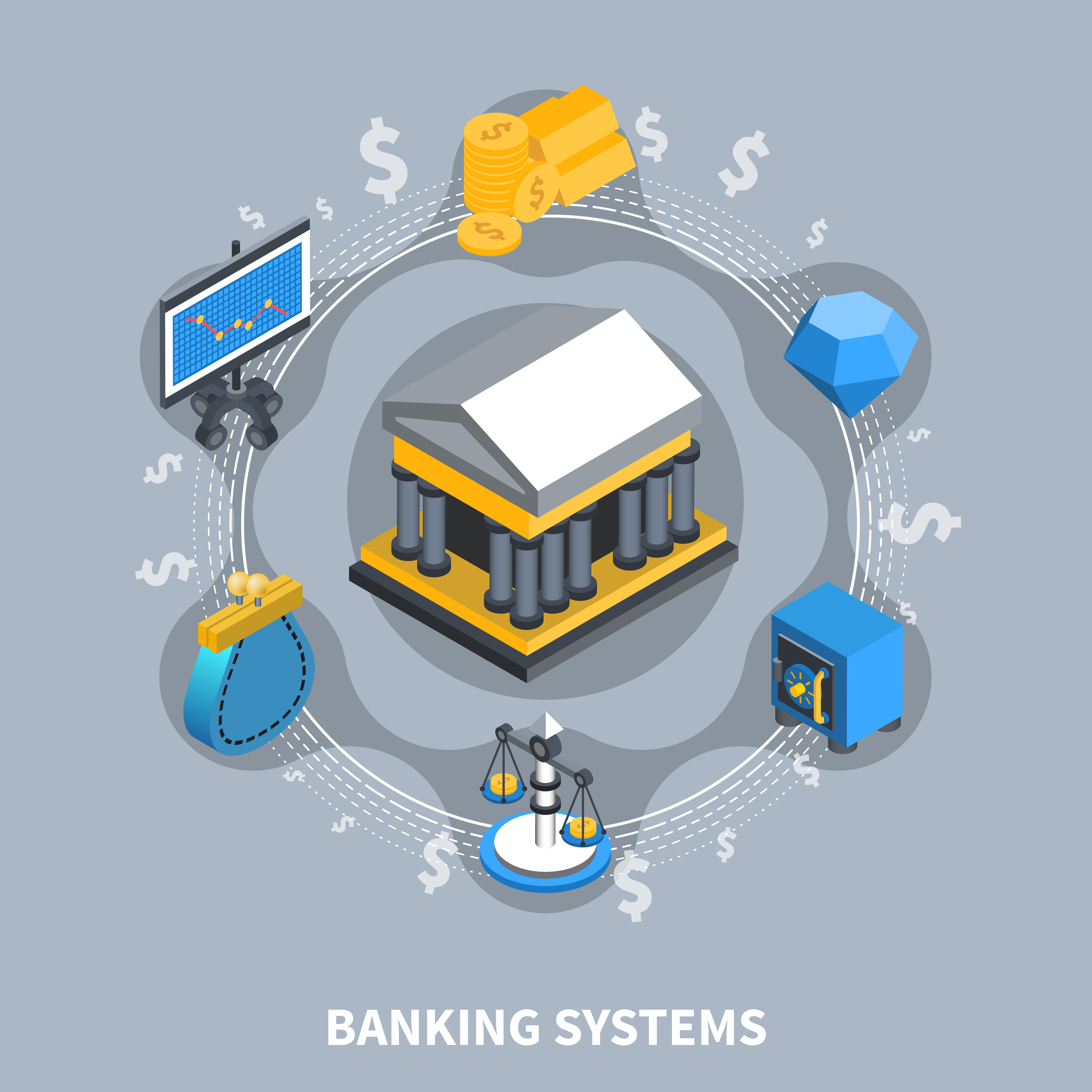 Banking Systems Isometric Round Composition 476636 Vector Art at Vecteezy