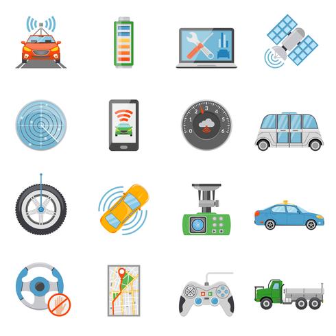 Driverless Car Autonomous Vehicle Icons Set 476900 Vector Art at Vecteezy