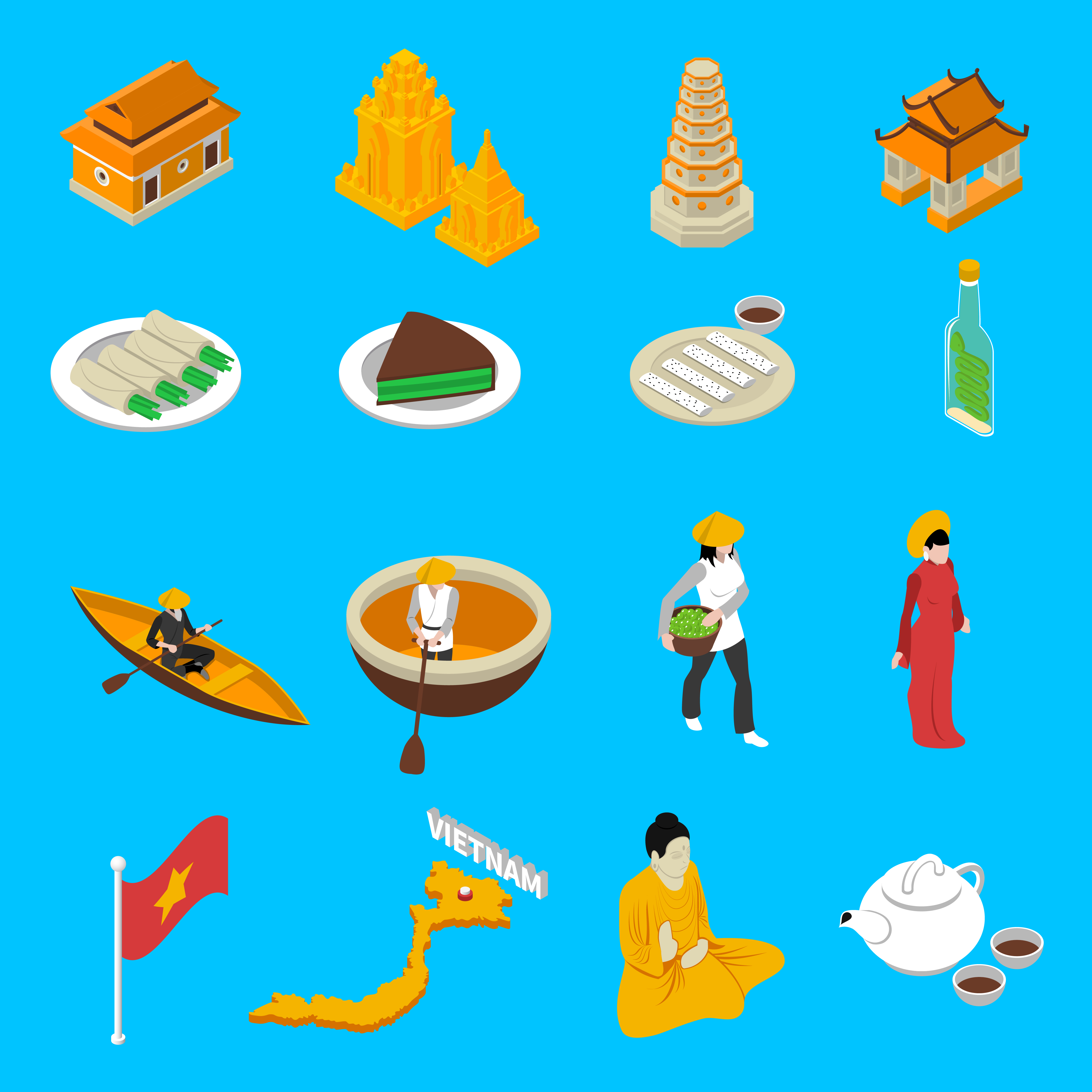Vietnam Touristic Attractions Isometric Icons Collection 477088 Vector Art At Vecteezy