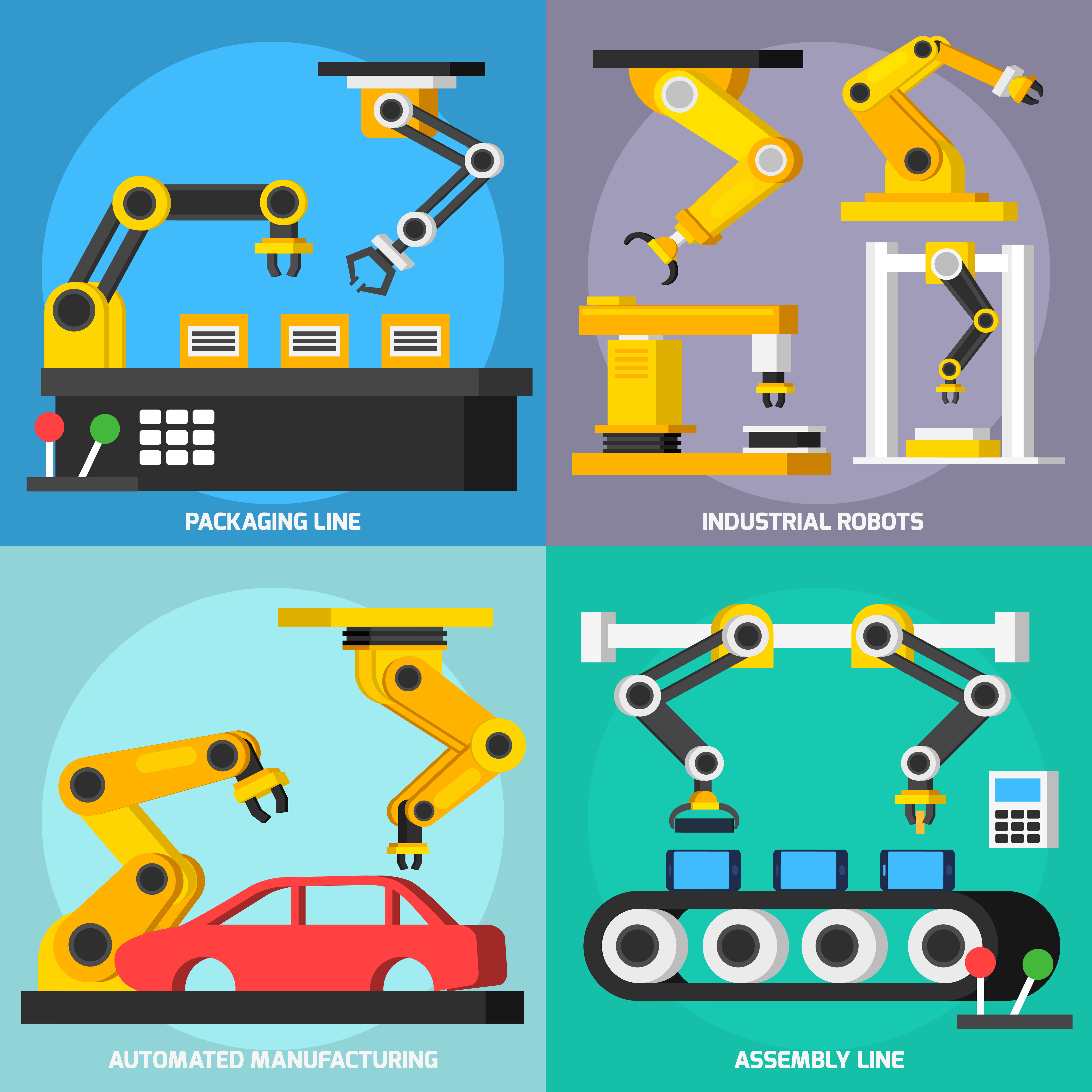 Automation Conveyor Orthogonal 2x2 Icons Set 478200 Vector Art At Vecteezy