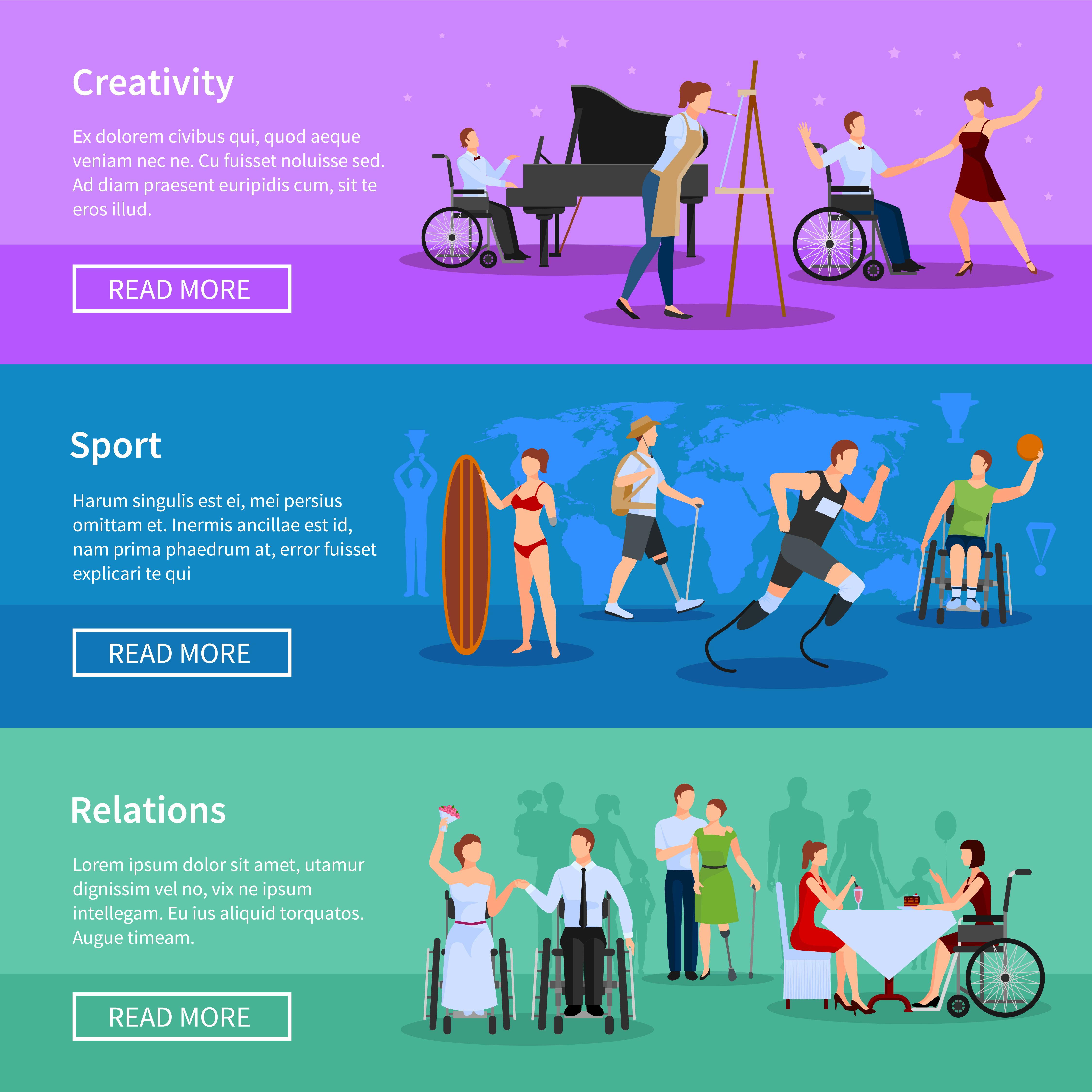 Disabled People 3 Horizontal Banners Composition 478410 Vector Art at ... Disabled People 3 Horizontal Banners Composition 478410 Vector Art at ...