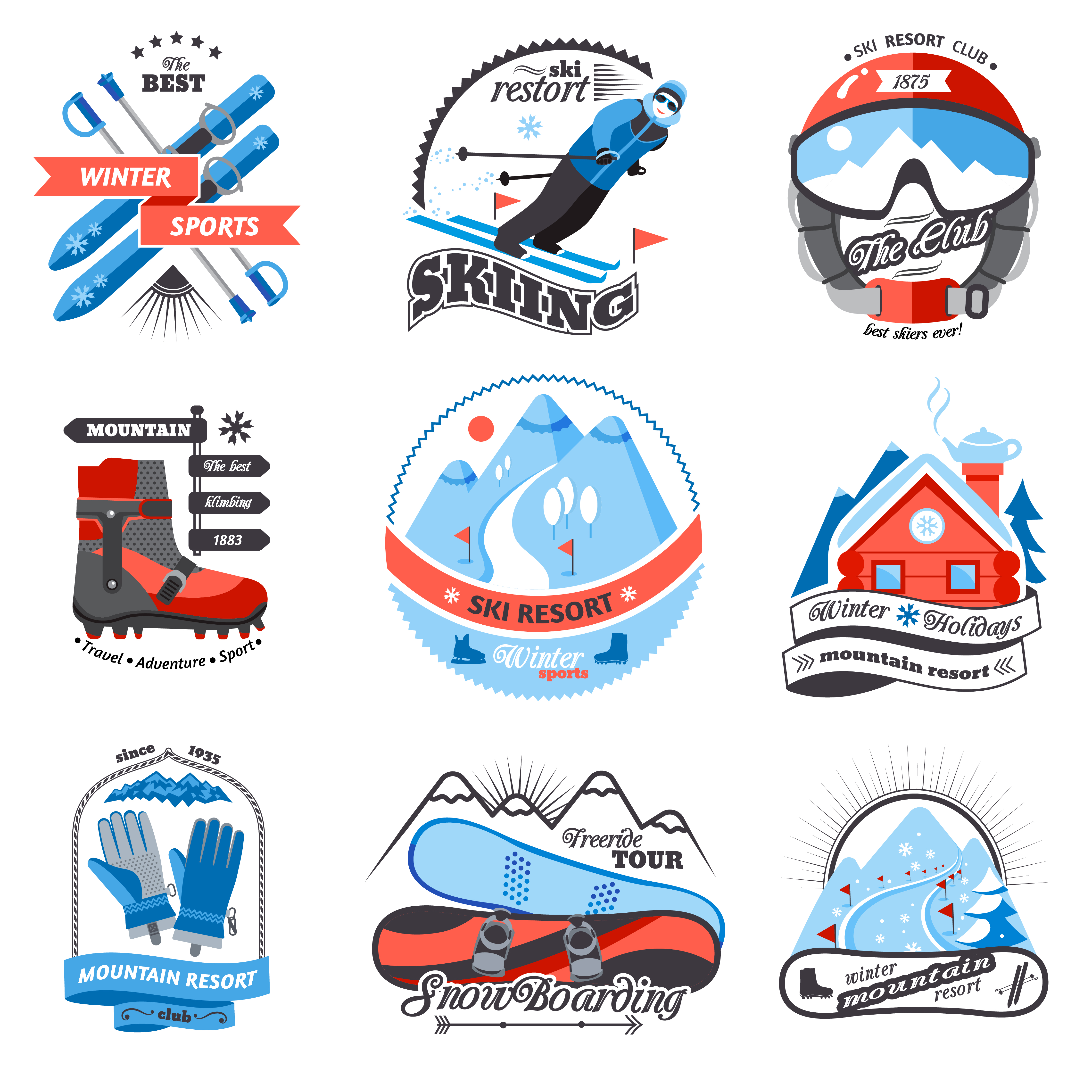 Ski resort emblems set 479030 Vector Art at Vecteezy