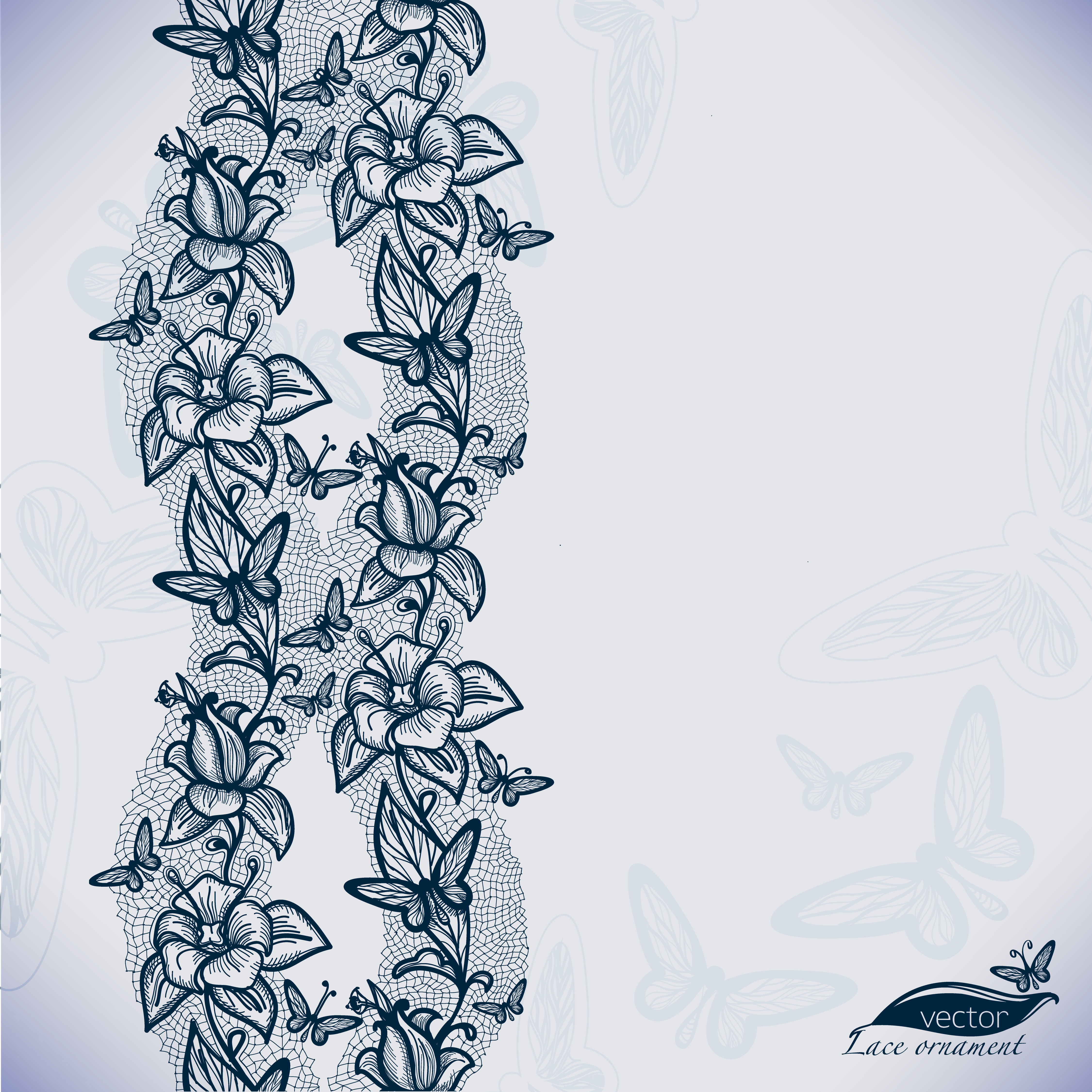 Abstract seamless lace pattern with flowers and butterflies. 479994 ...