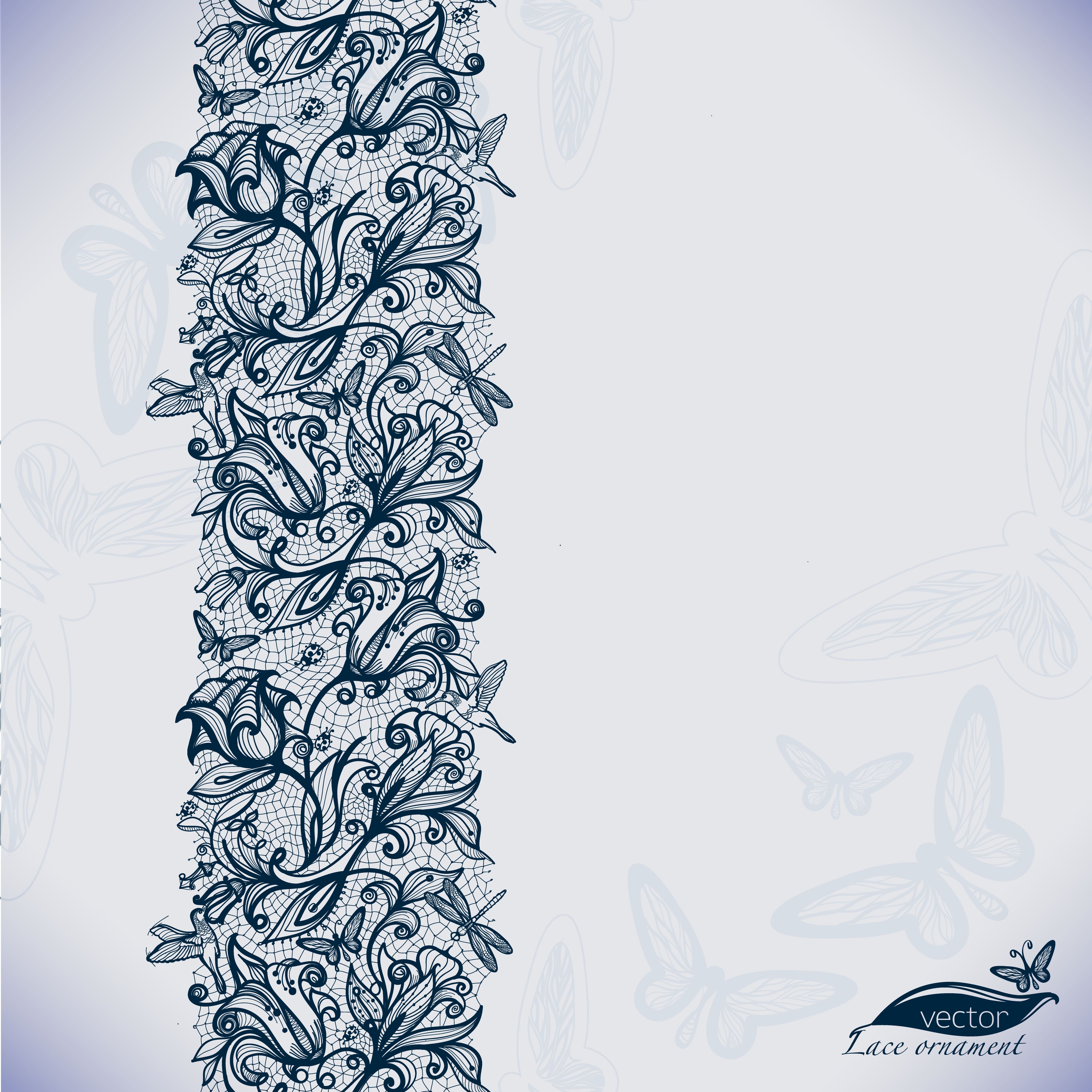 Abstract seamless lace pattern with flowers and butterflies. 480330 ...