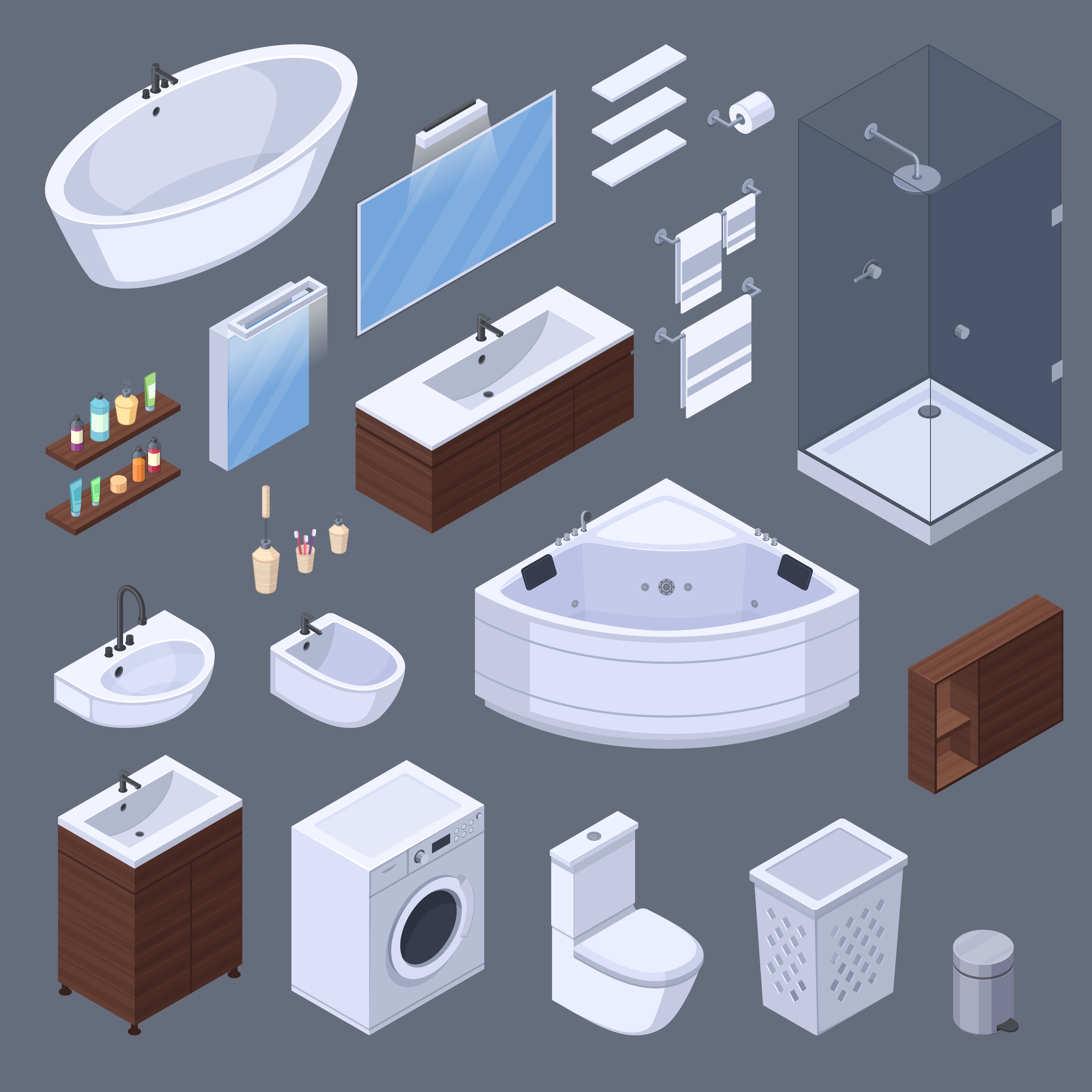 Bathroom Elements Isometric Collection 481016 Vector Art At Vecteezy