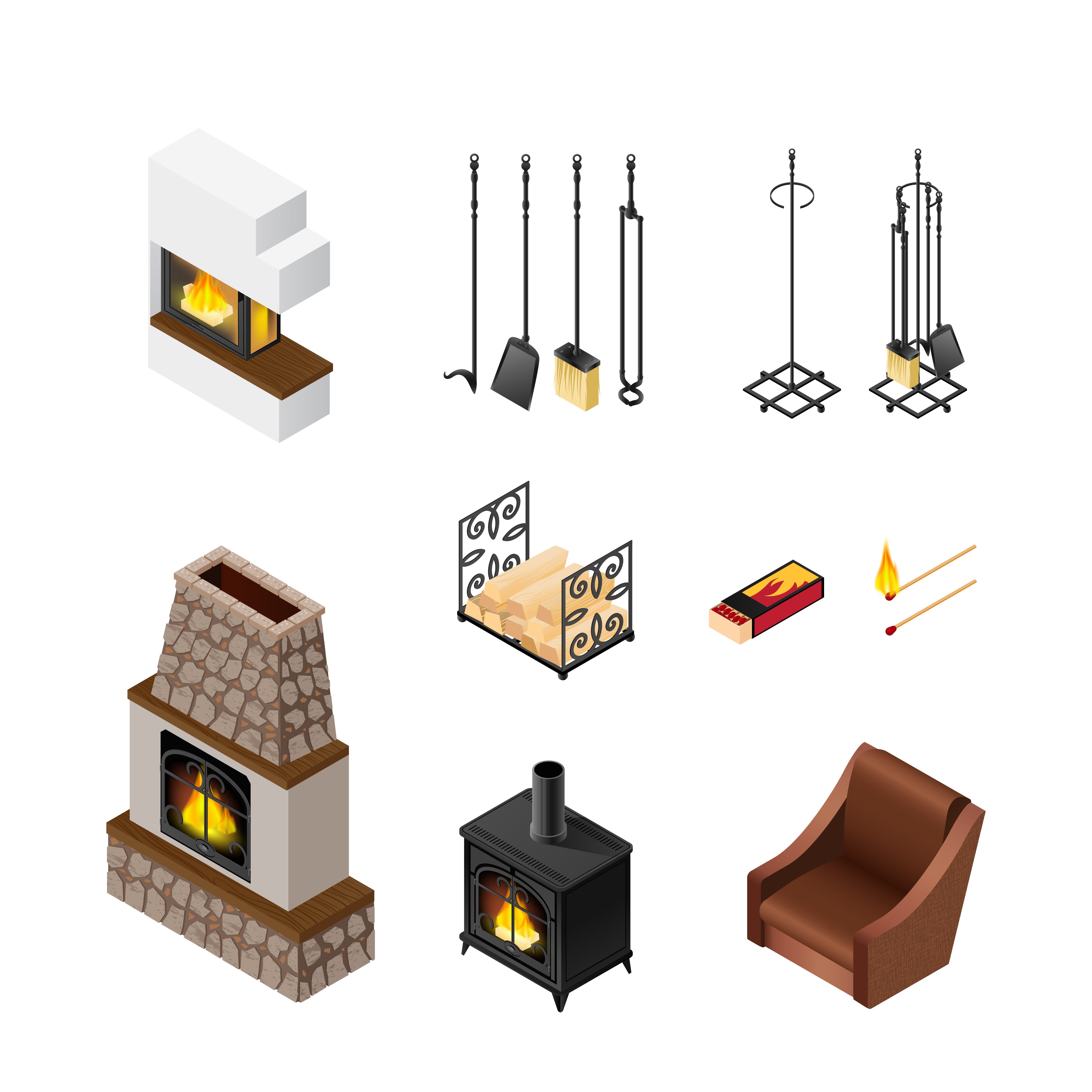 Fireplace Isometric Elements Set 482089 Vector Art at Vecteezy Fireplace Isometric Elements Set 482089 Vector Art at Vecteezy