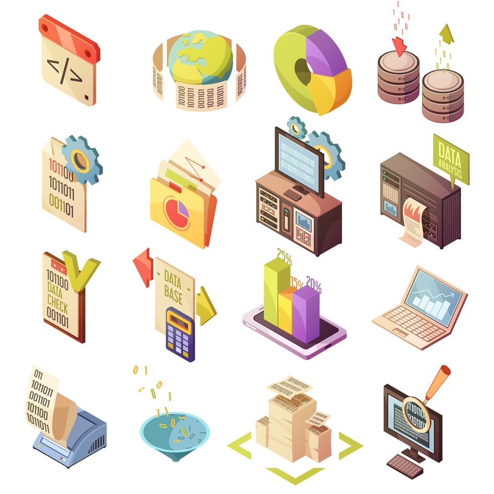 Data Analysis Isometric Elements Set 482238 Vector Art at Vecteezy