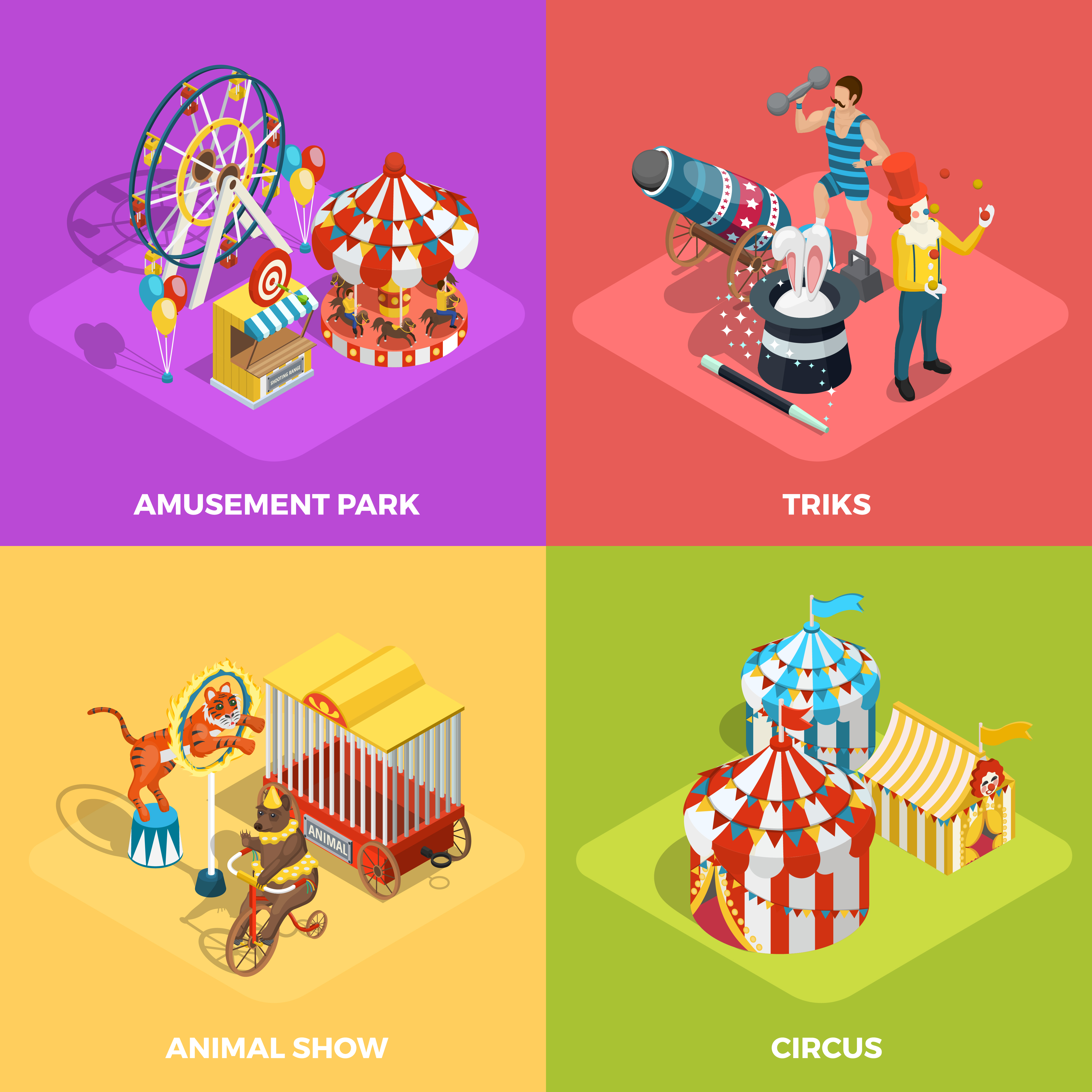 Circus 4 Isometric Icons Square Poster 482834 Vector Art at Vecteezy Circus 4 Isometric Icons Square Poster 482834 Vector Art at Vecteezy