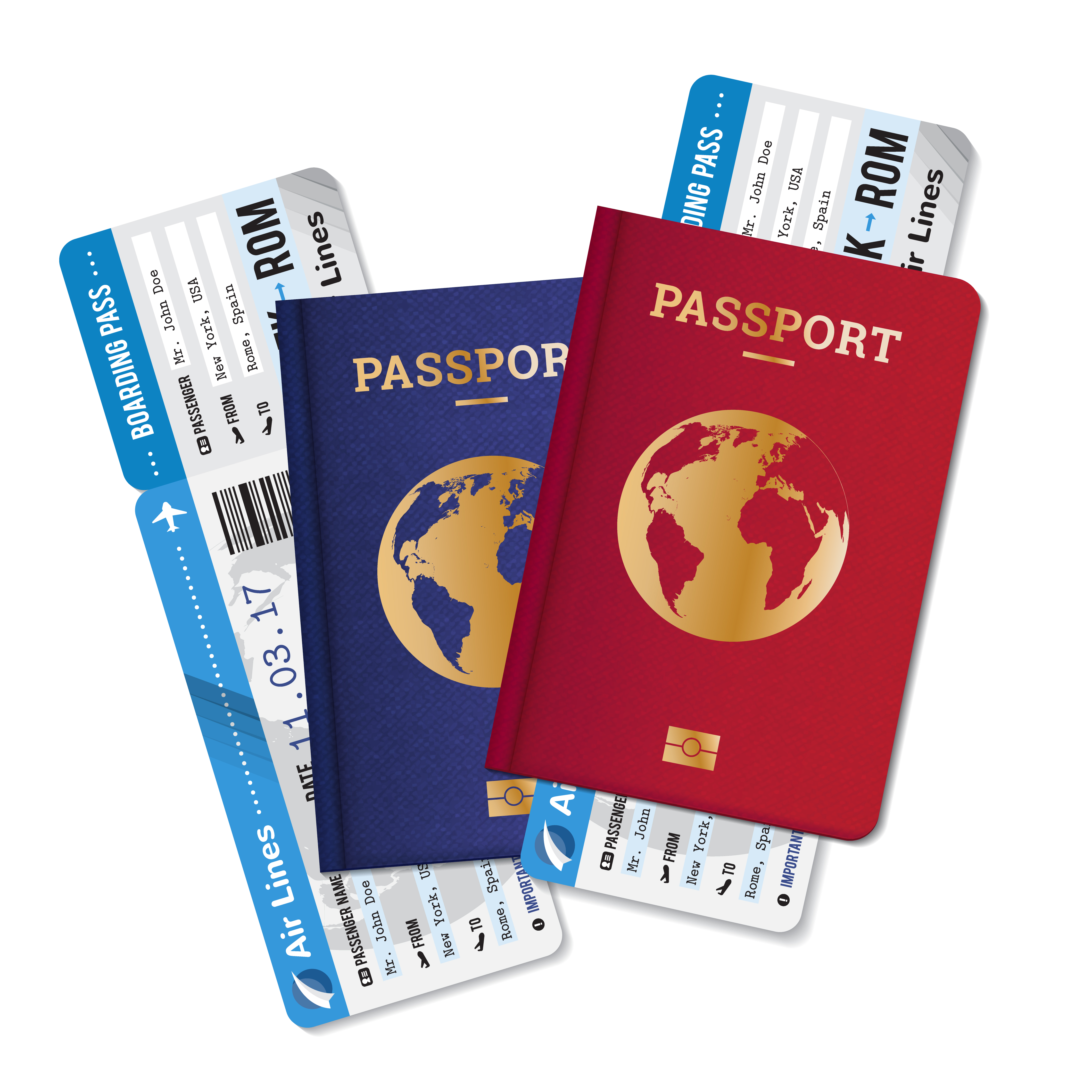 Passports Tickets Air Travel Realistic Composition 482947 Vector Art At