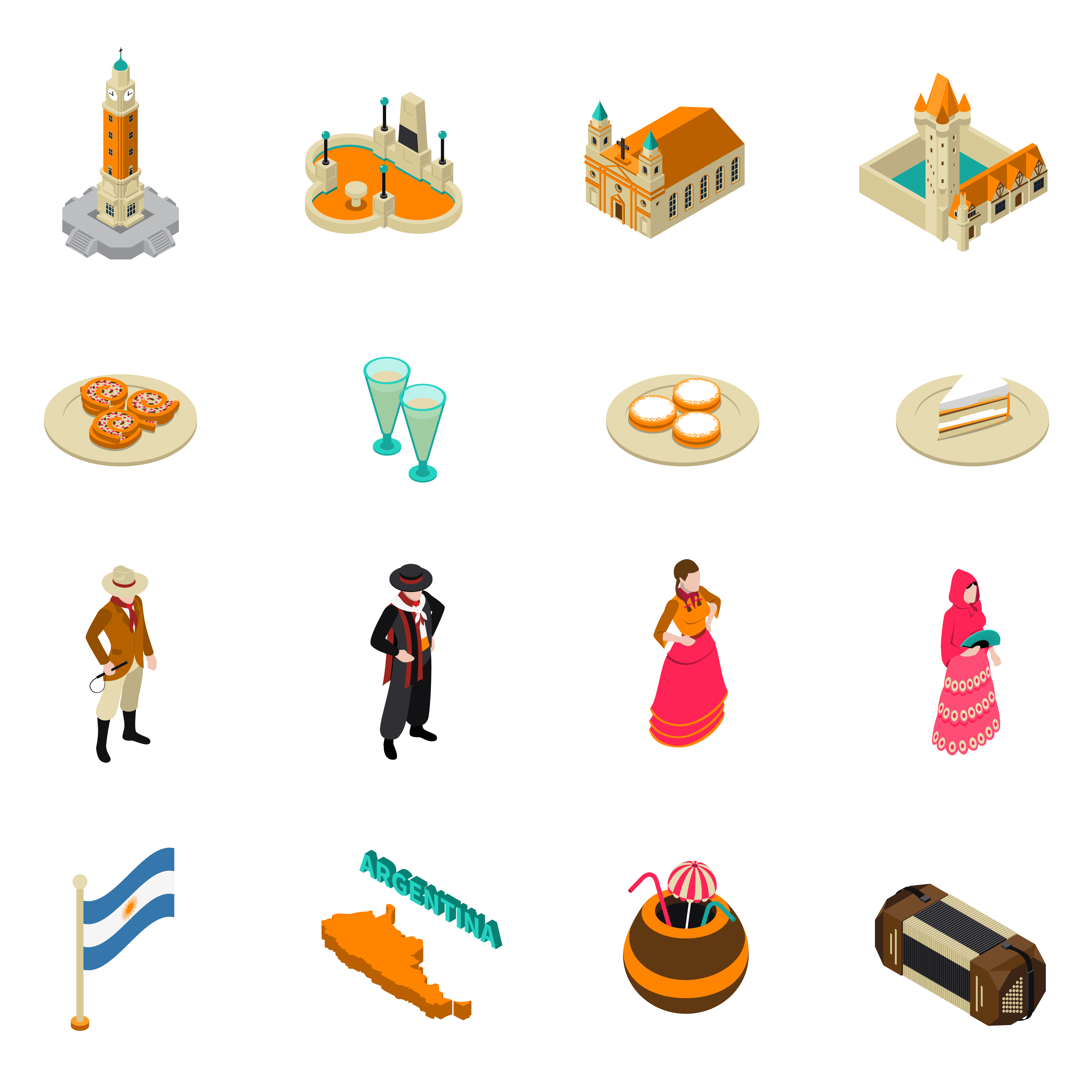 Argentine Touristic Isometric Symbols Icons Collection 484005 Vector Art At Vecteezy