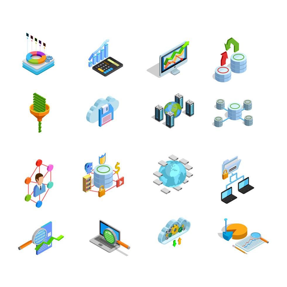 Data Analyses Elements Isometric Icons Set 484019 Vector Art at Vecteezy