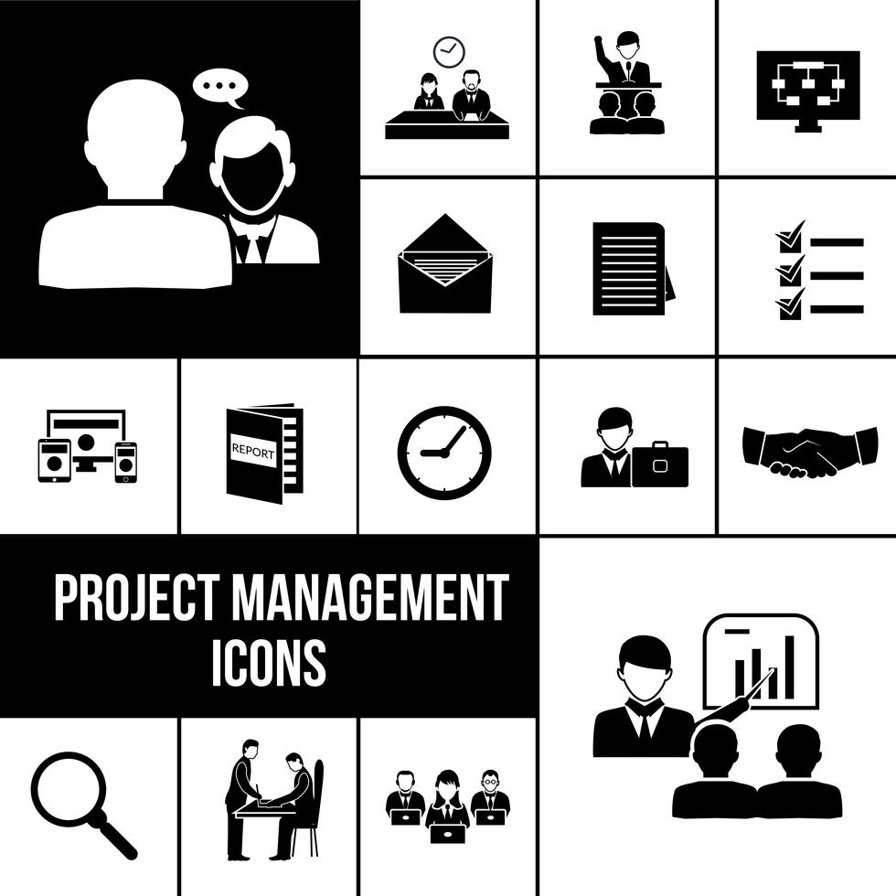 Project management icons black set 484053 Vector Art at Vecteezy