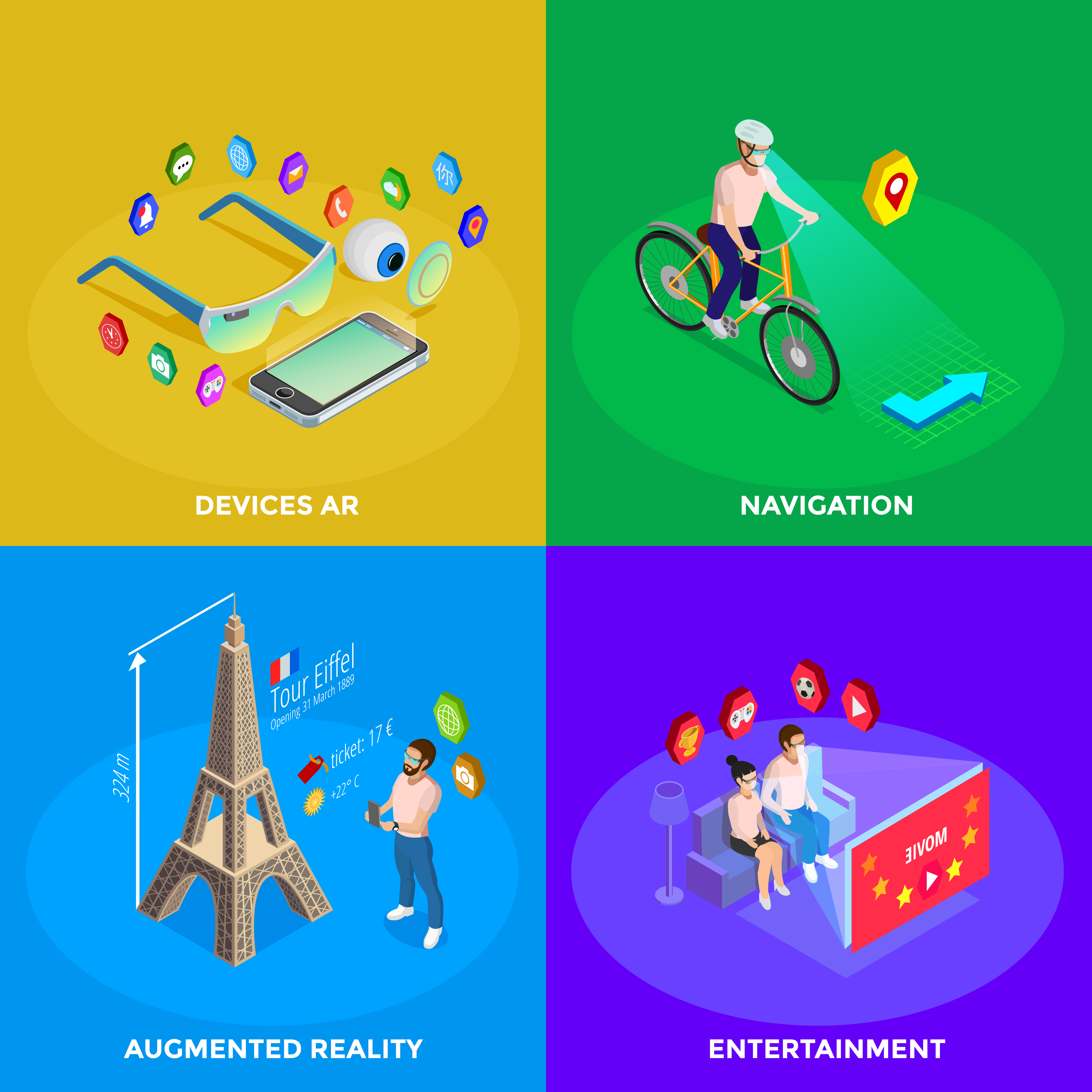 Augmented Reality 4 Isometric Icons Square 484083 Vector Art at Vecteezy Augmented Reality 4 Isometric Icons Square 484083 Vector Art at Vecteezy