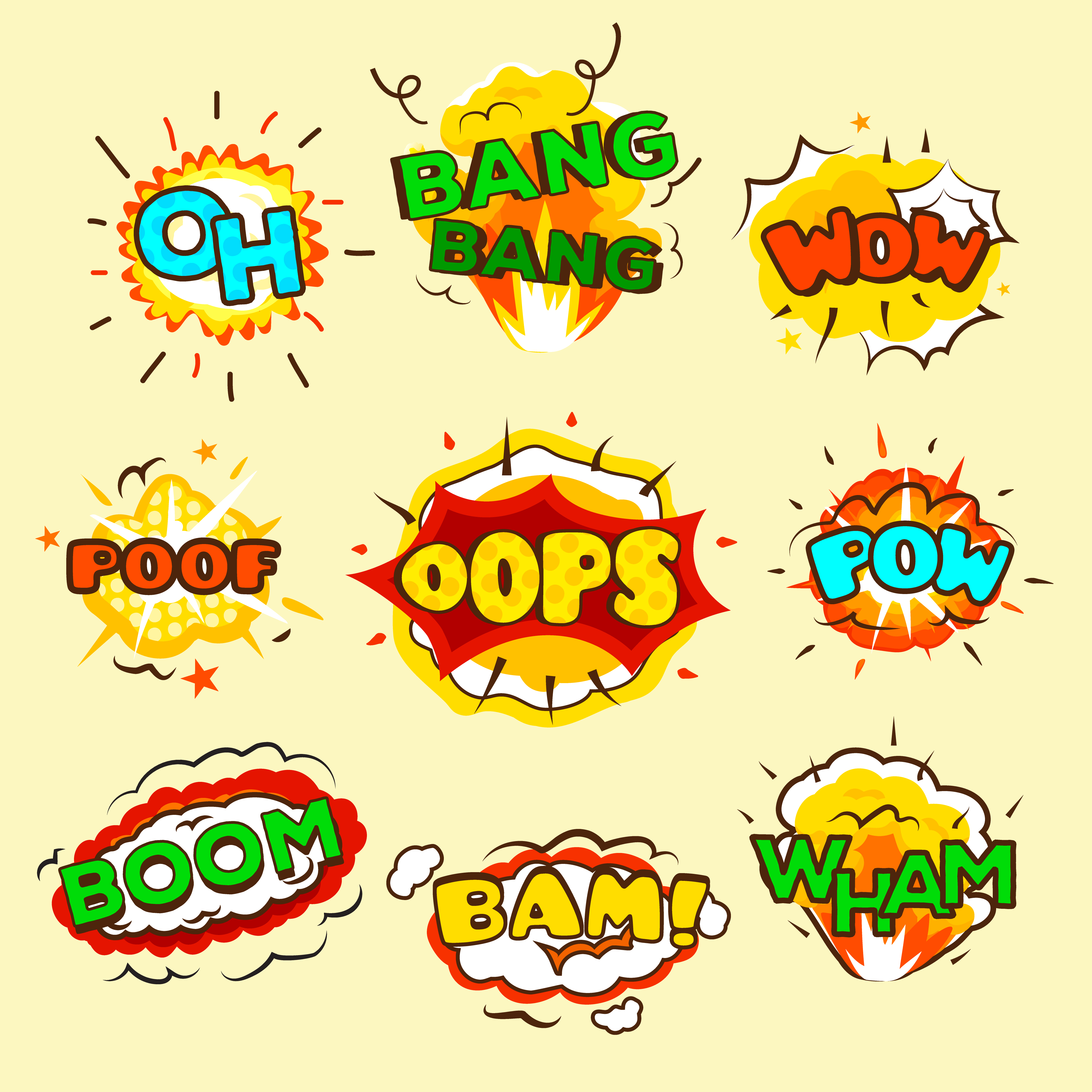 Comic Explosion Bubbles Set 484192 Vector Art at Vecteezy