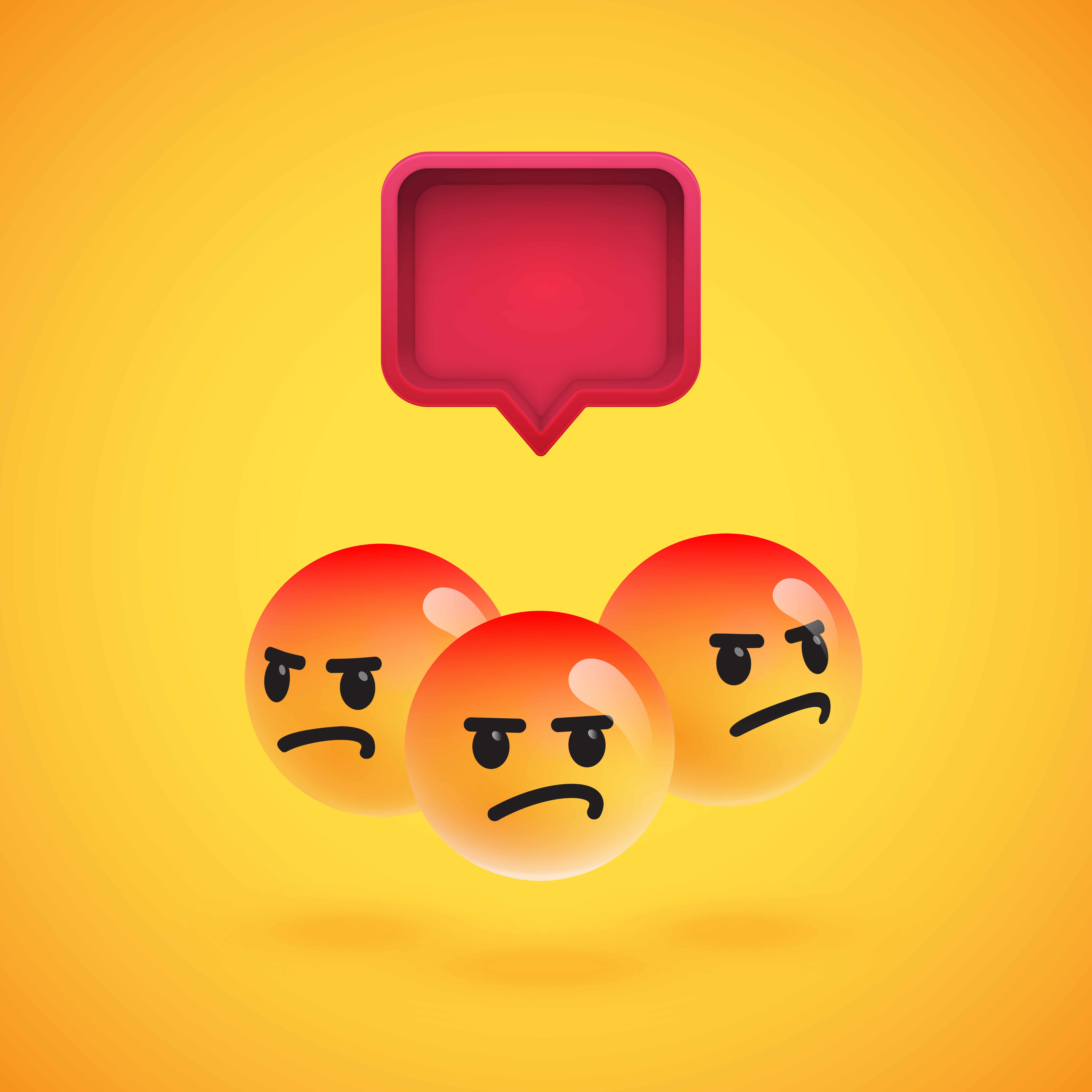 Group of high detailed yellow emoticons with a 3D speech bubble, vector ...