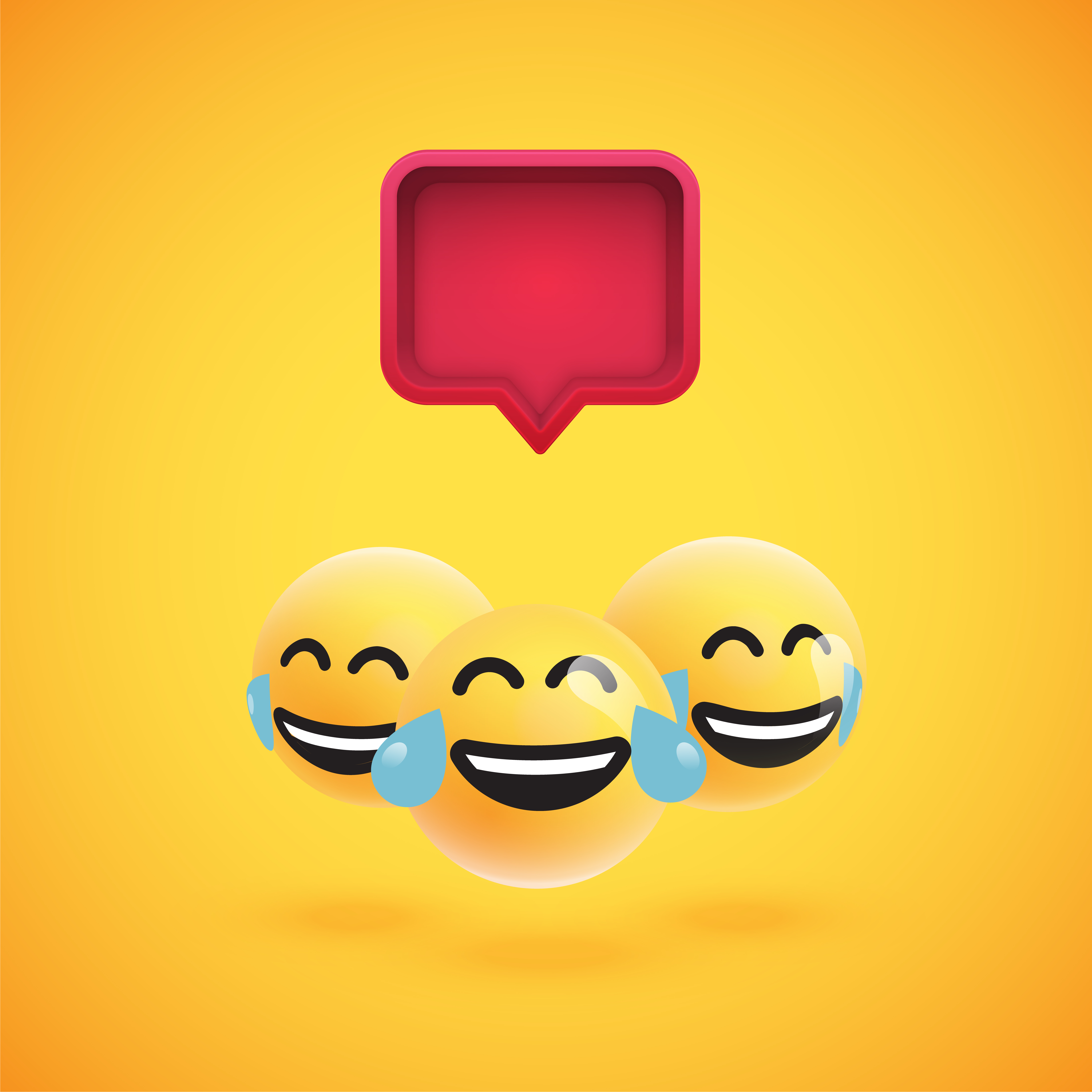 Group of high detailed yellow emoticons with a 3D speech bubble, vector ...