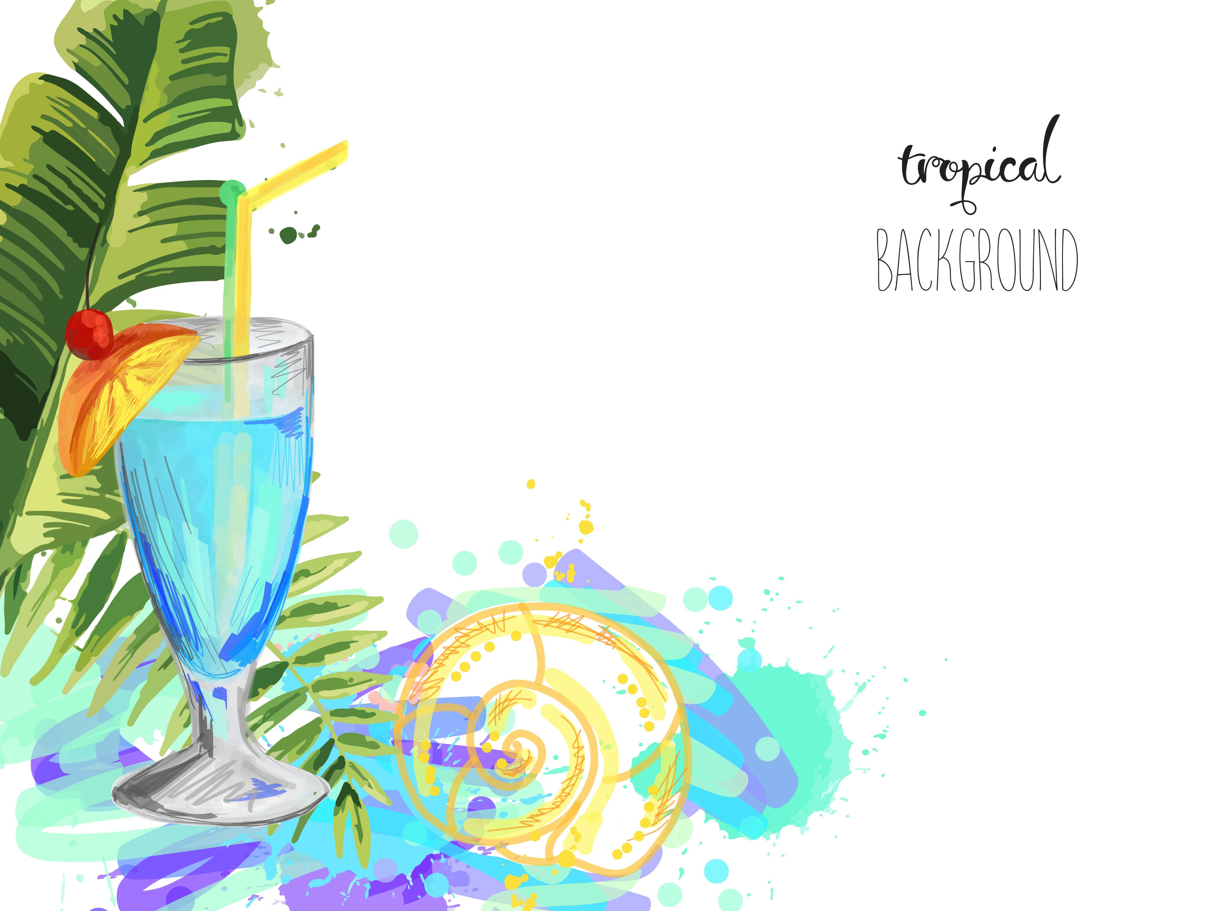 Cocktail Summer Tropical Cocktail Background With Palm Leaves 502705