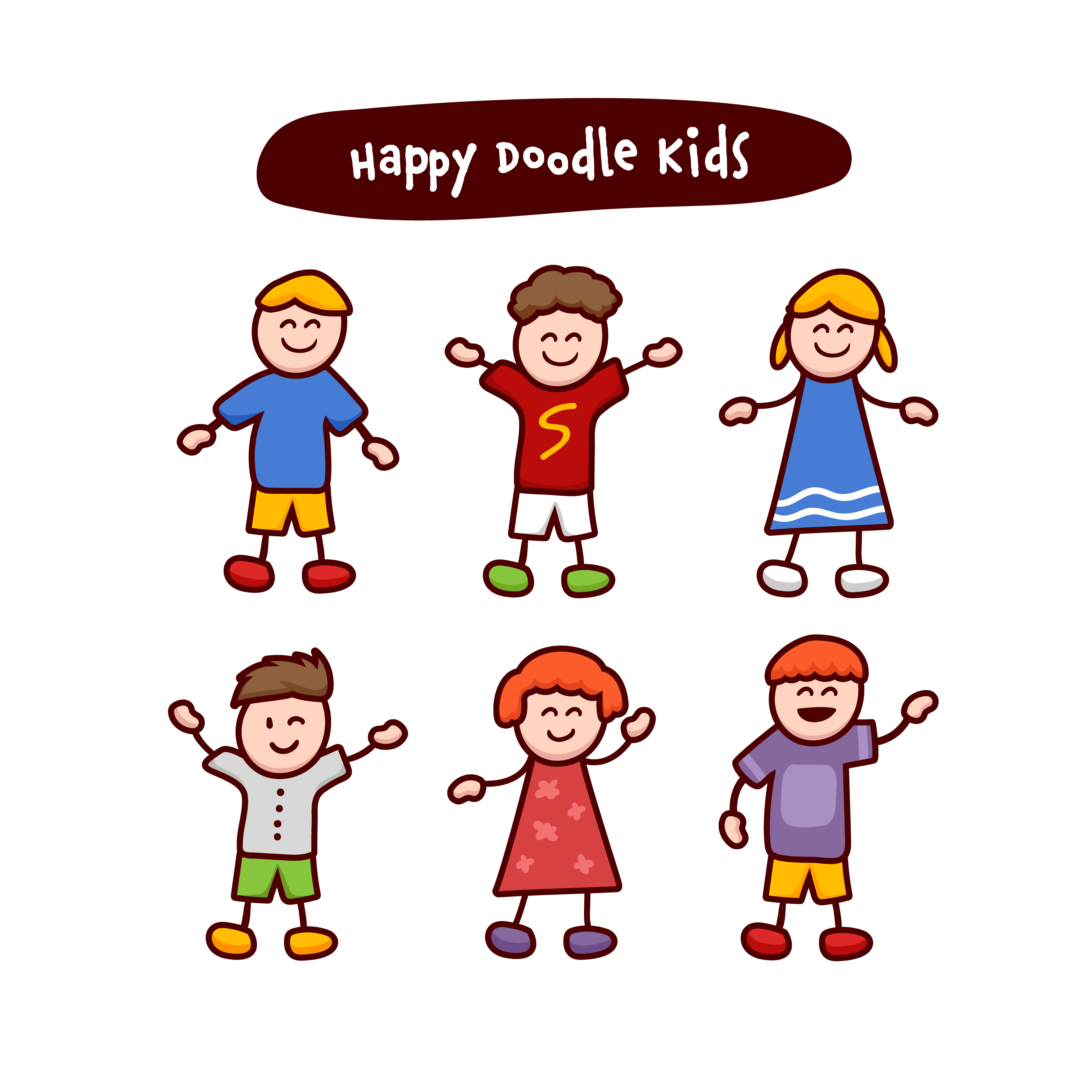 Happy doodle kids children stickman cliptart illustration set 506818 ...