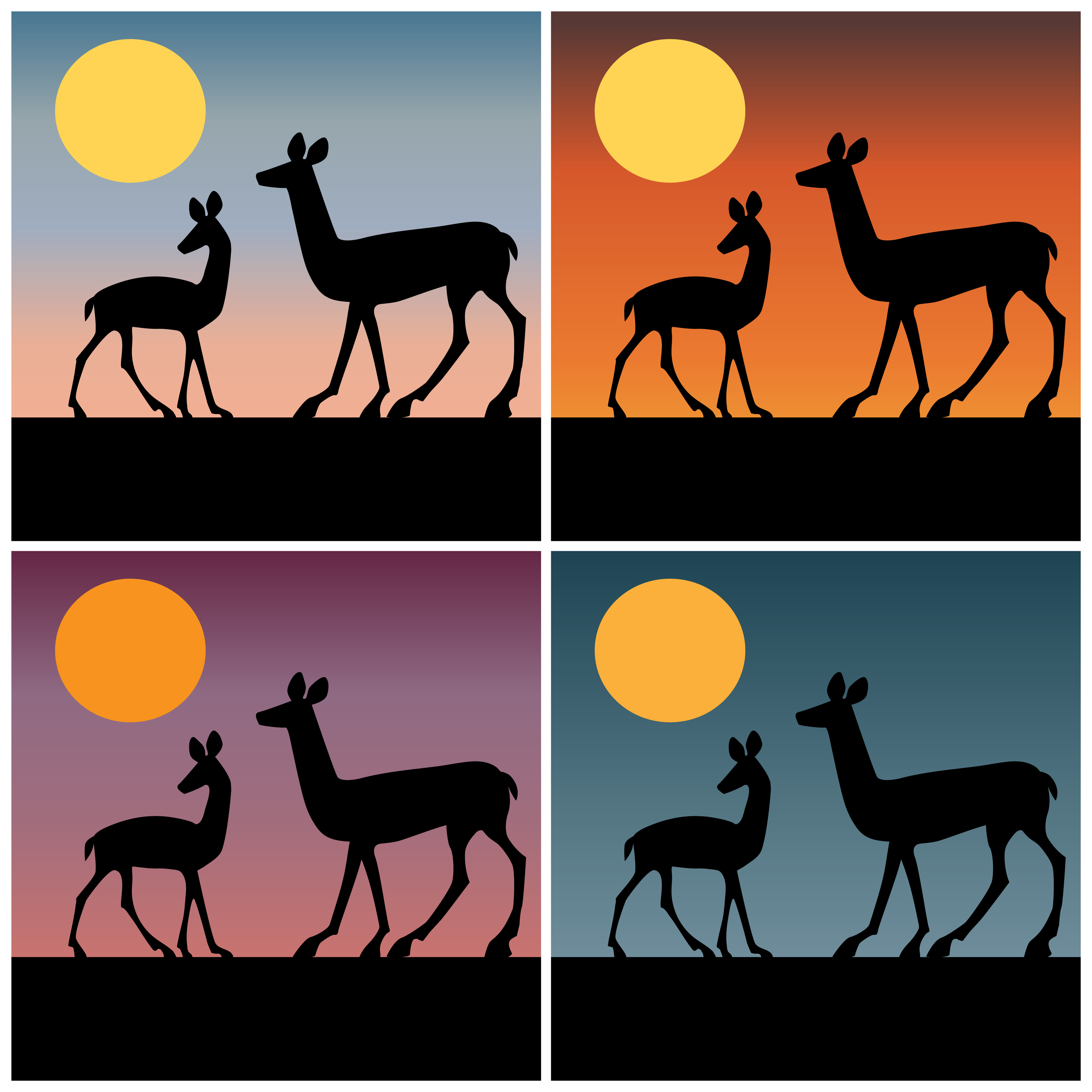 deer silhouette with gradient sunset backgrounds 509166 Vector Art at ...