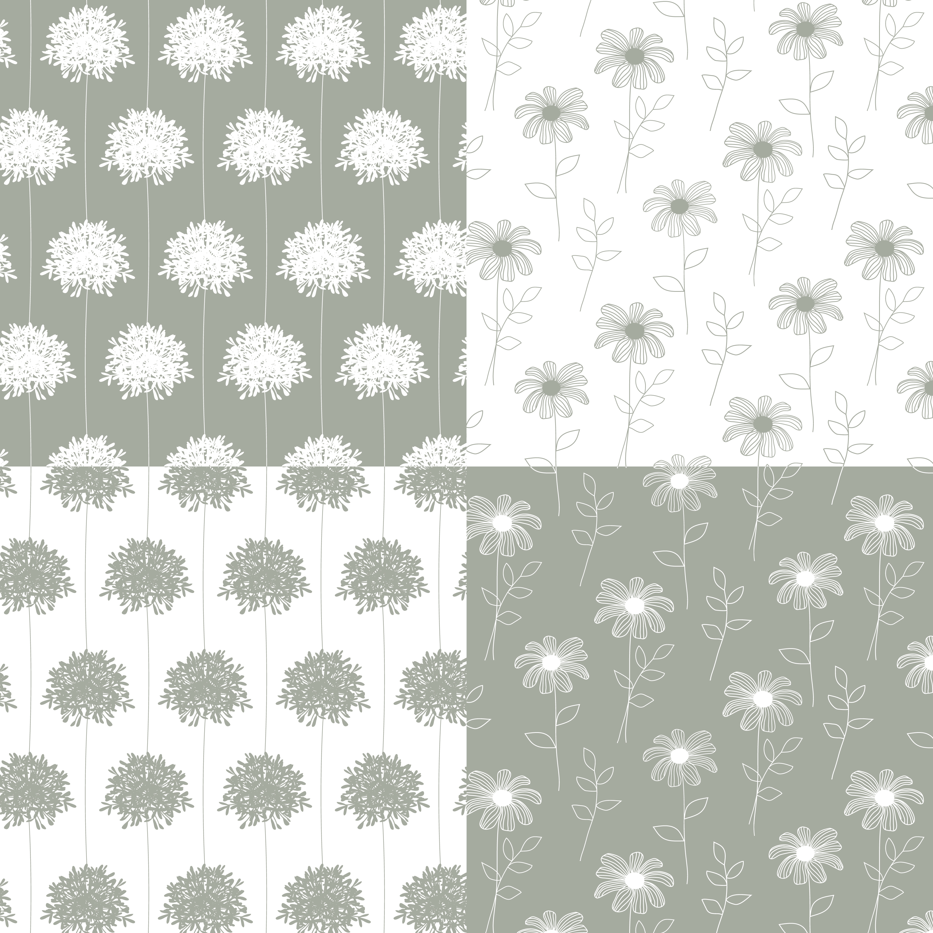 white and gray hand drawn botanical floral patterns 511300 Vector Art ...