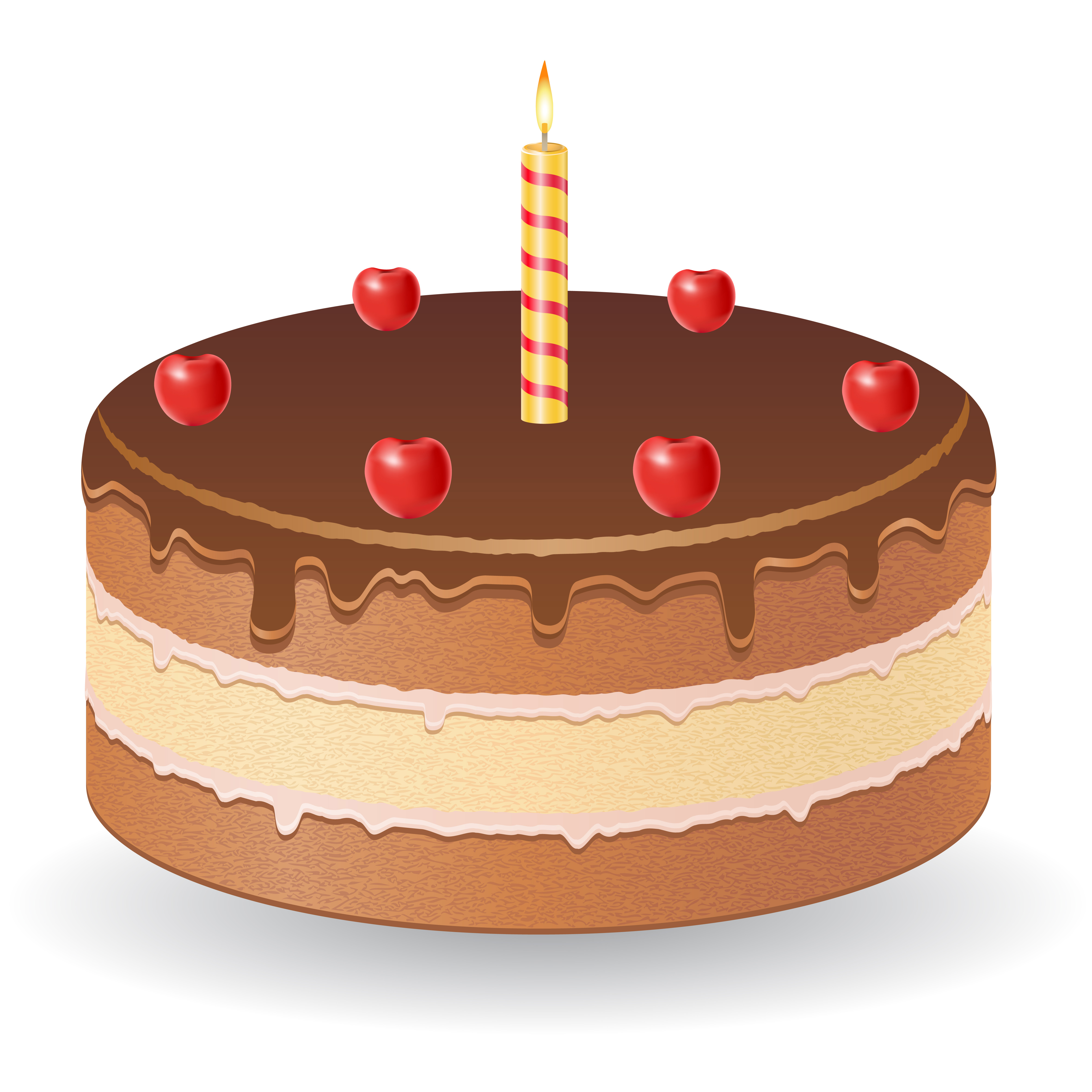 Pastel de chocolate con cerezas y vela ardiente ilustración vectorial ... Pastel de chocolate con cerezas y vela ardiente ilustración vectorial ...