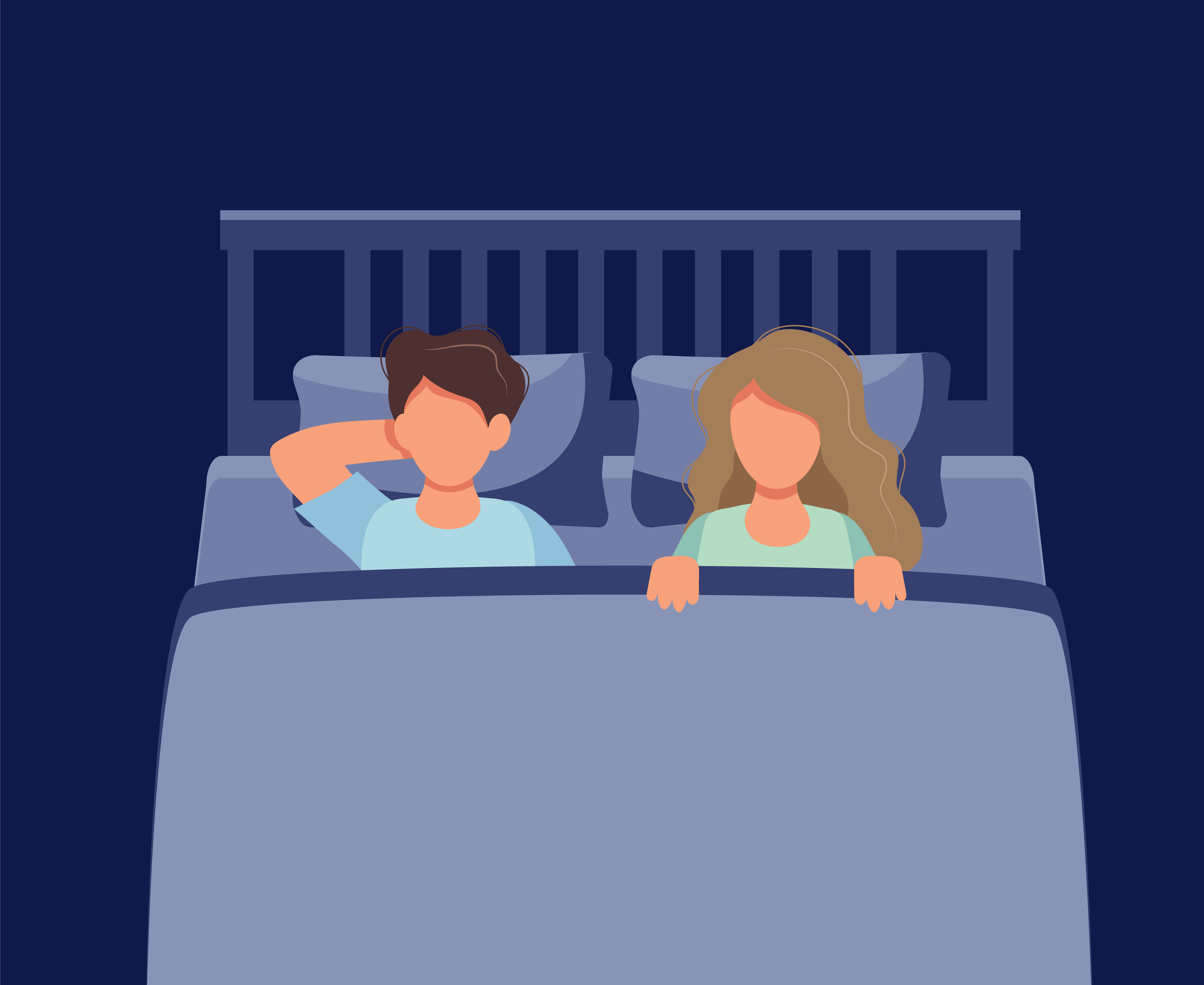 Couple Laying In Bed At Night Concept Illustration For Sleep Intimacy