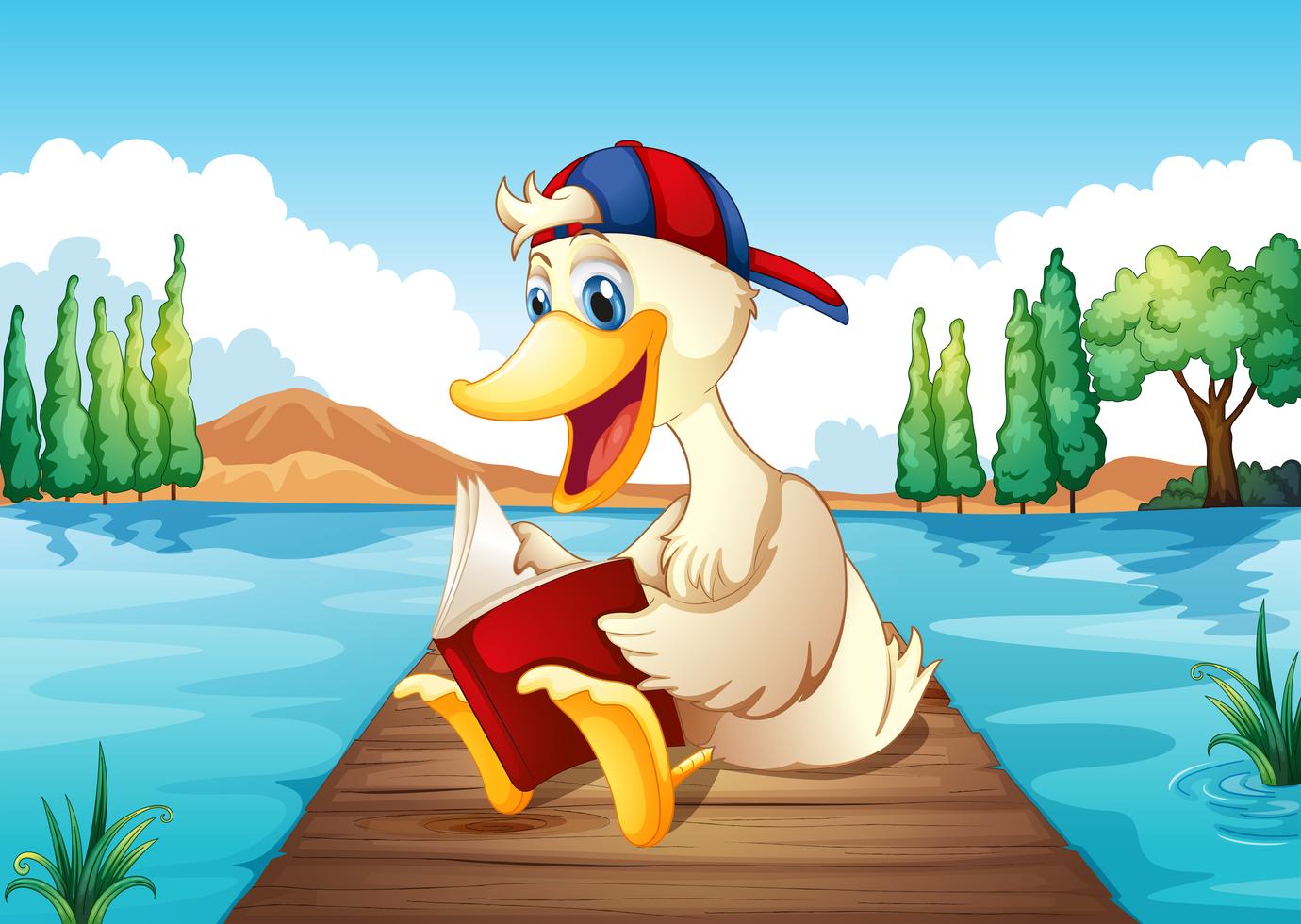 A duck reading a book at the port 521752 Vector Art at Vecteezy