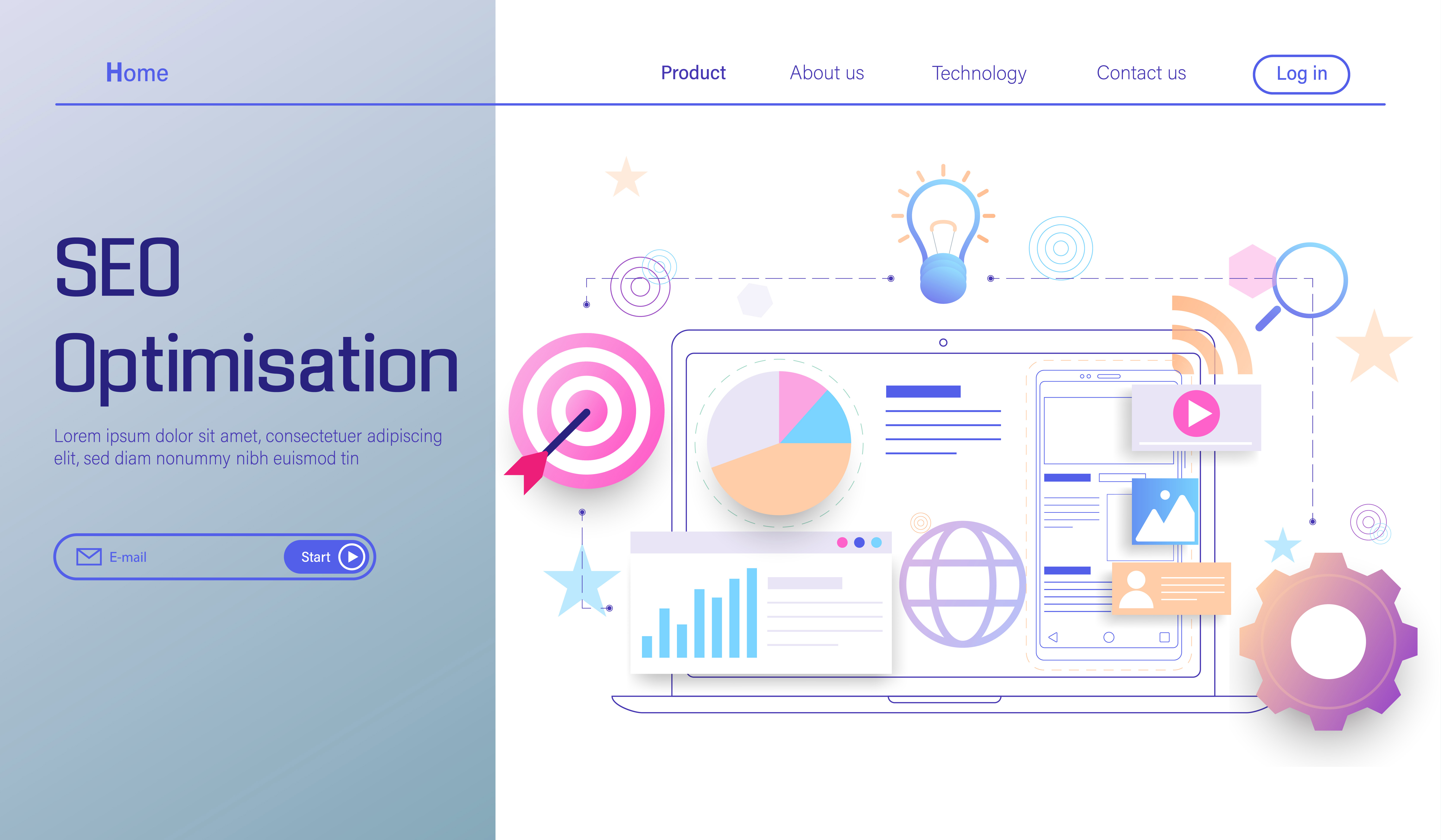 Seo Optimization Technology Modern Flat Design Search Engine Analytics Web Analytics Social